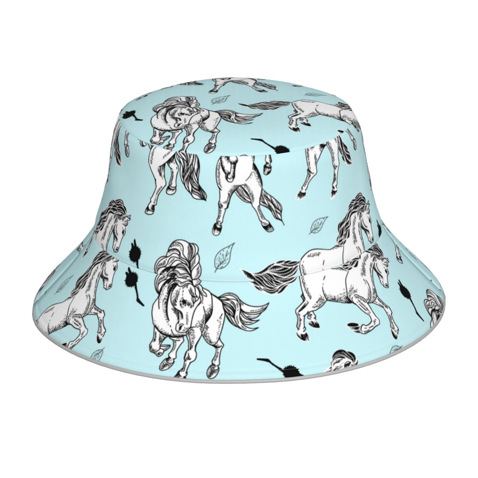 Bucket Hats for Men Woman - Hand Drawn Cool Horse Black White ...