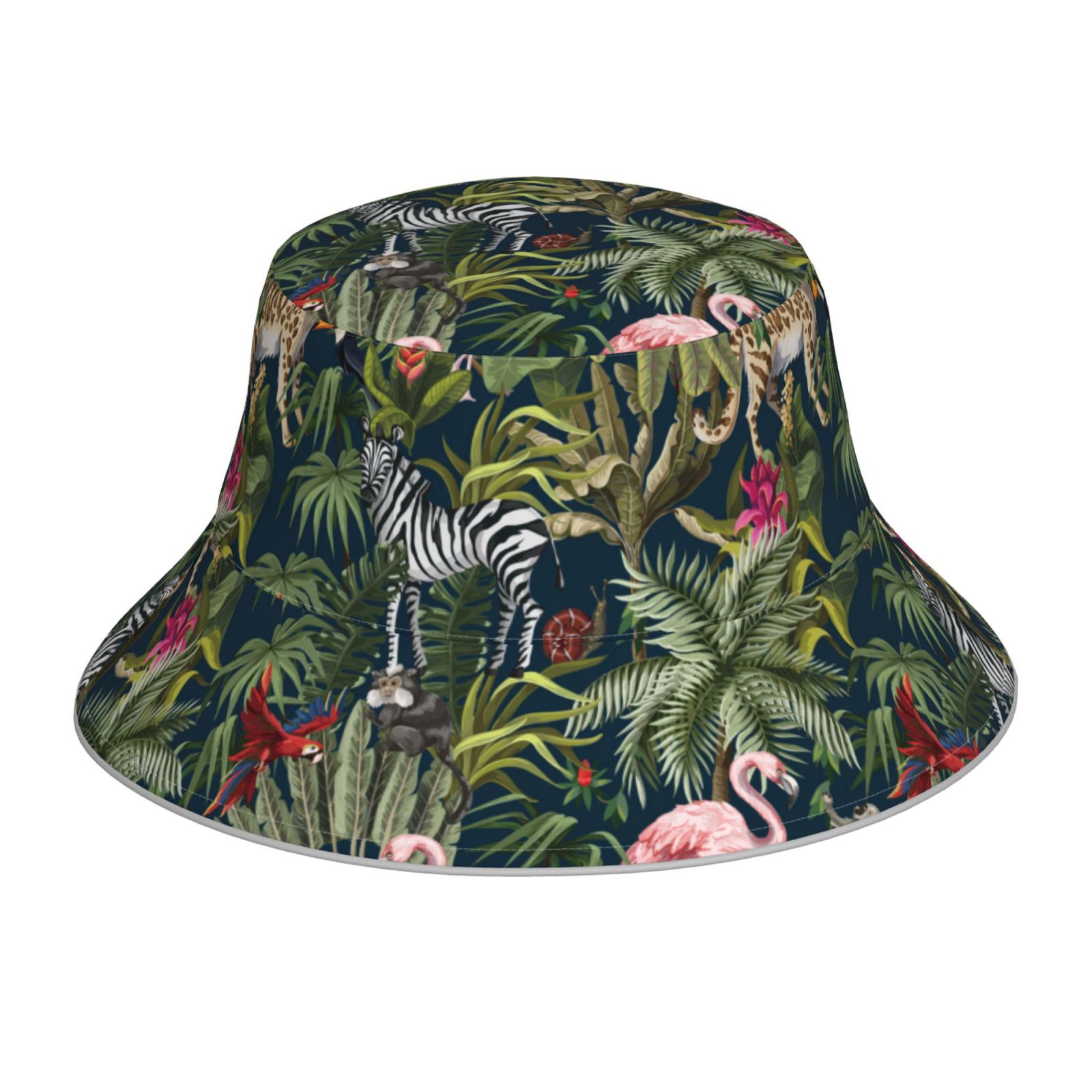 Bucket Hats for Men Woman - Hawaiian Style Flamingo Zebra Reversible ...