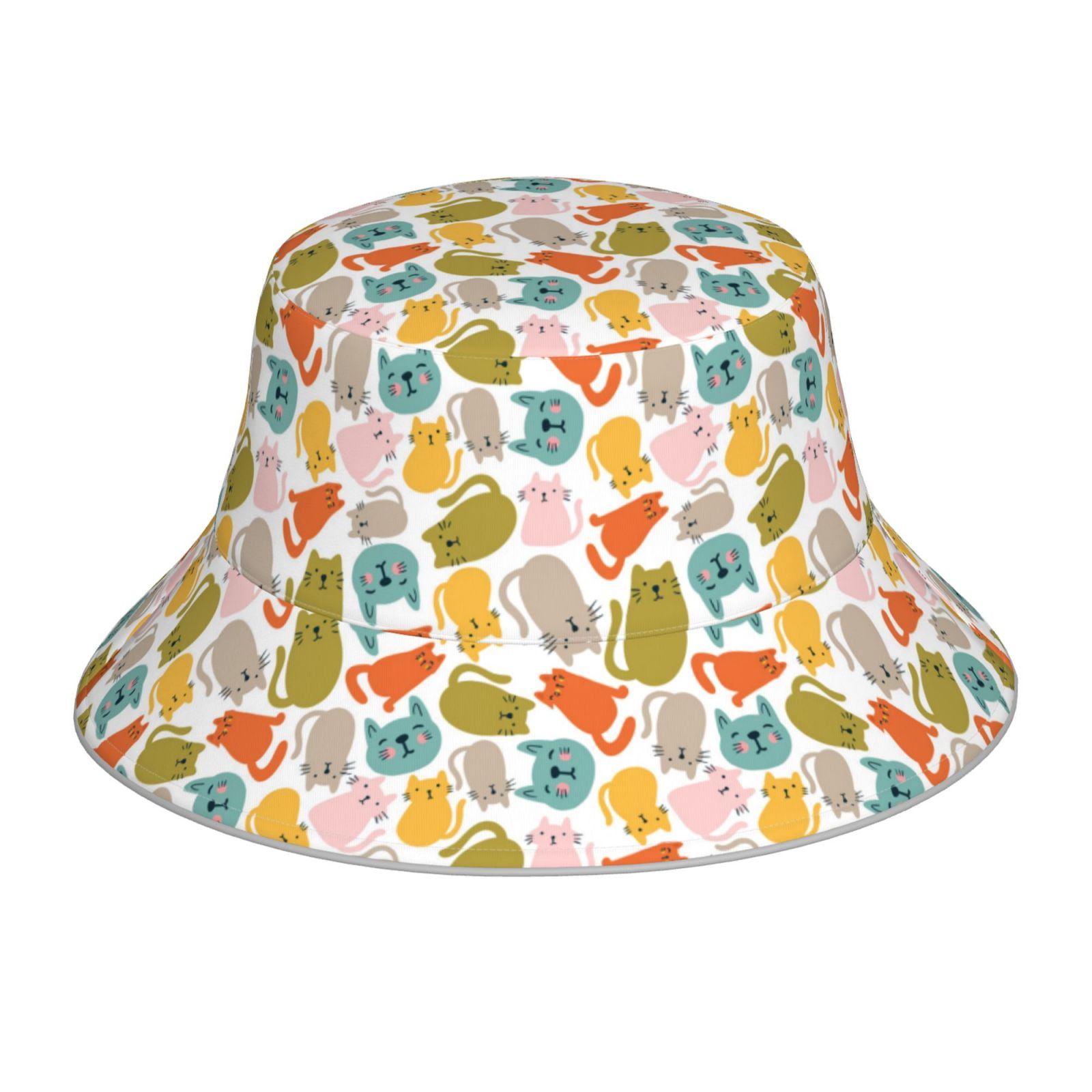 Bucket Hats for Men Woman - Modern Cute Colorful Cartoon Cat Reversible ...