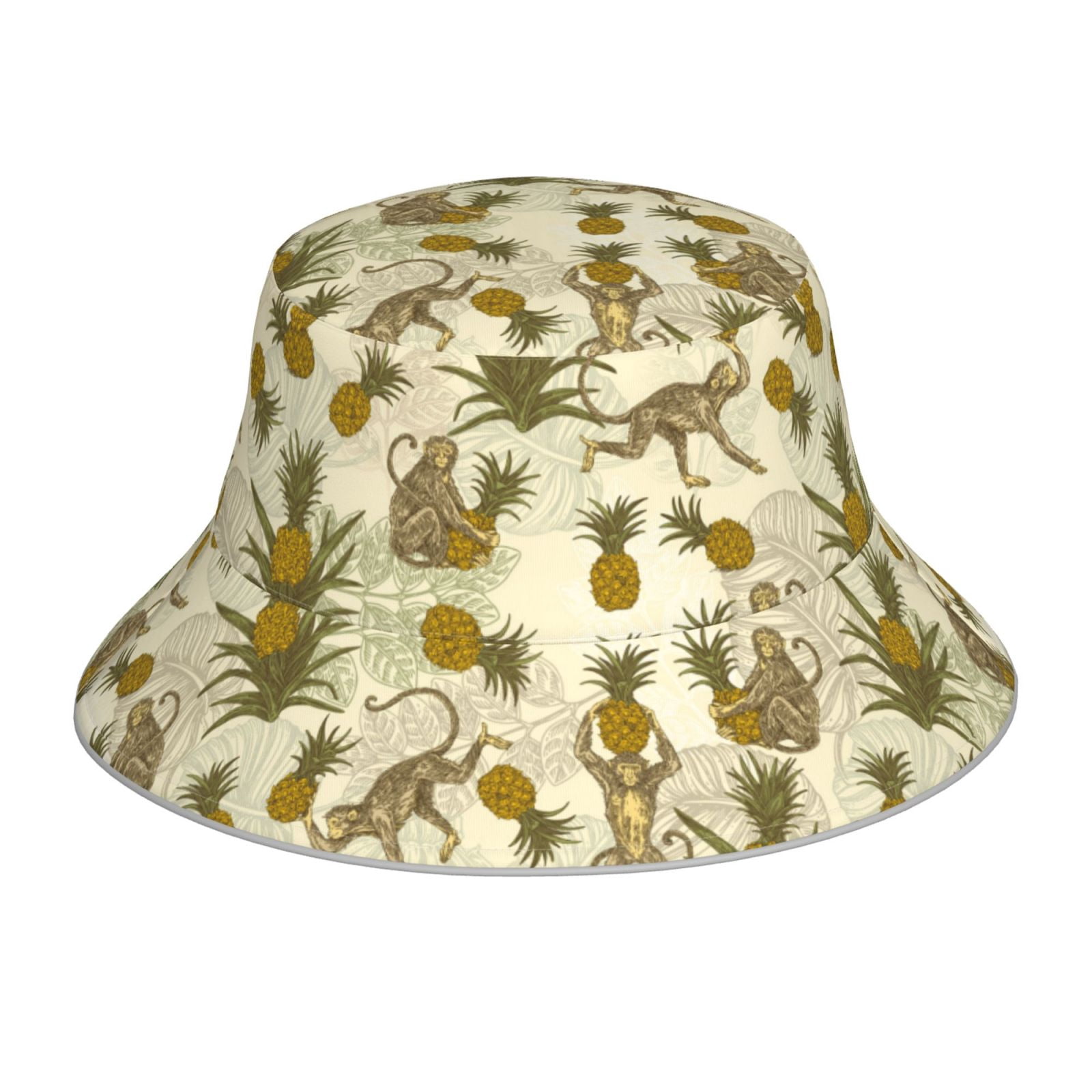 Bucket Hats for Men Woman - Monkeys and Pinealpples Reversible ...