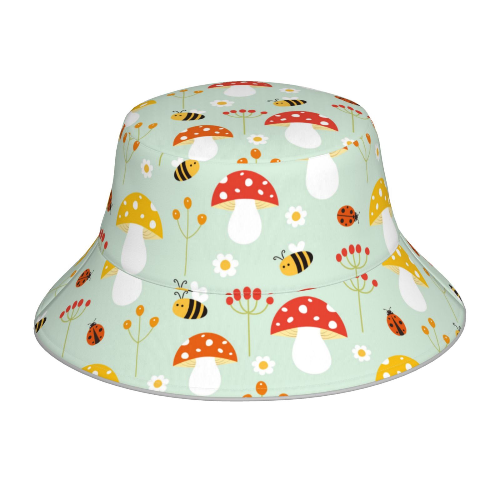 Bucket Hats for Men Woman - Mushroom Bee Reversible Reflective-Brim ...