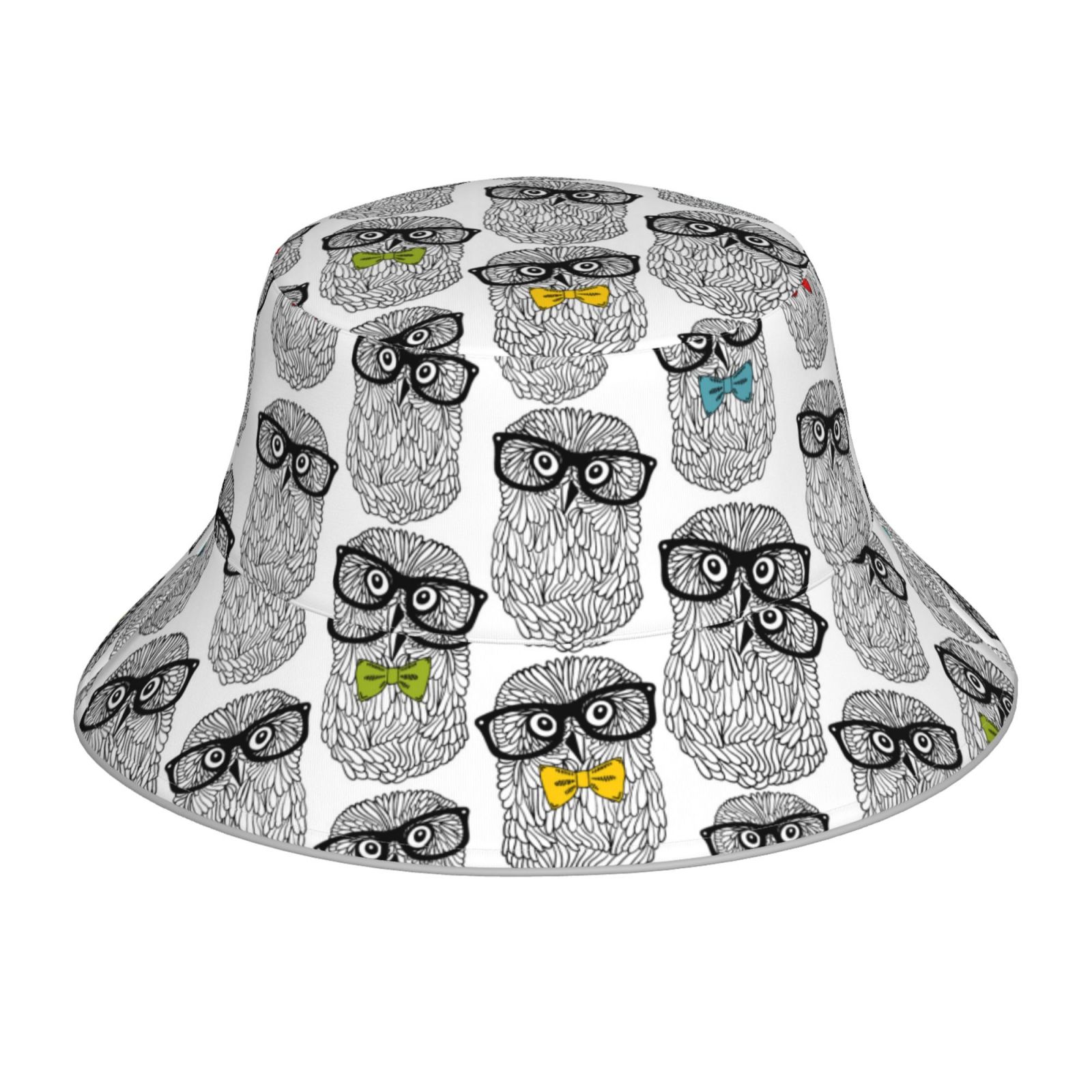 Bucket Hats for Men Woman - Nerdy Owl Reversible Reflective-Brim Beach Bucket Hat, Double-Side ...