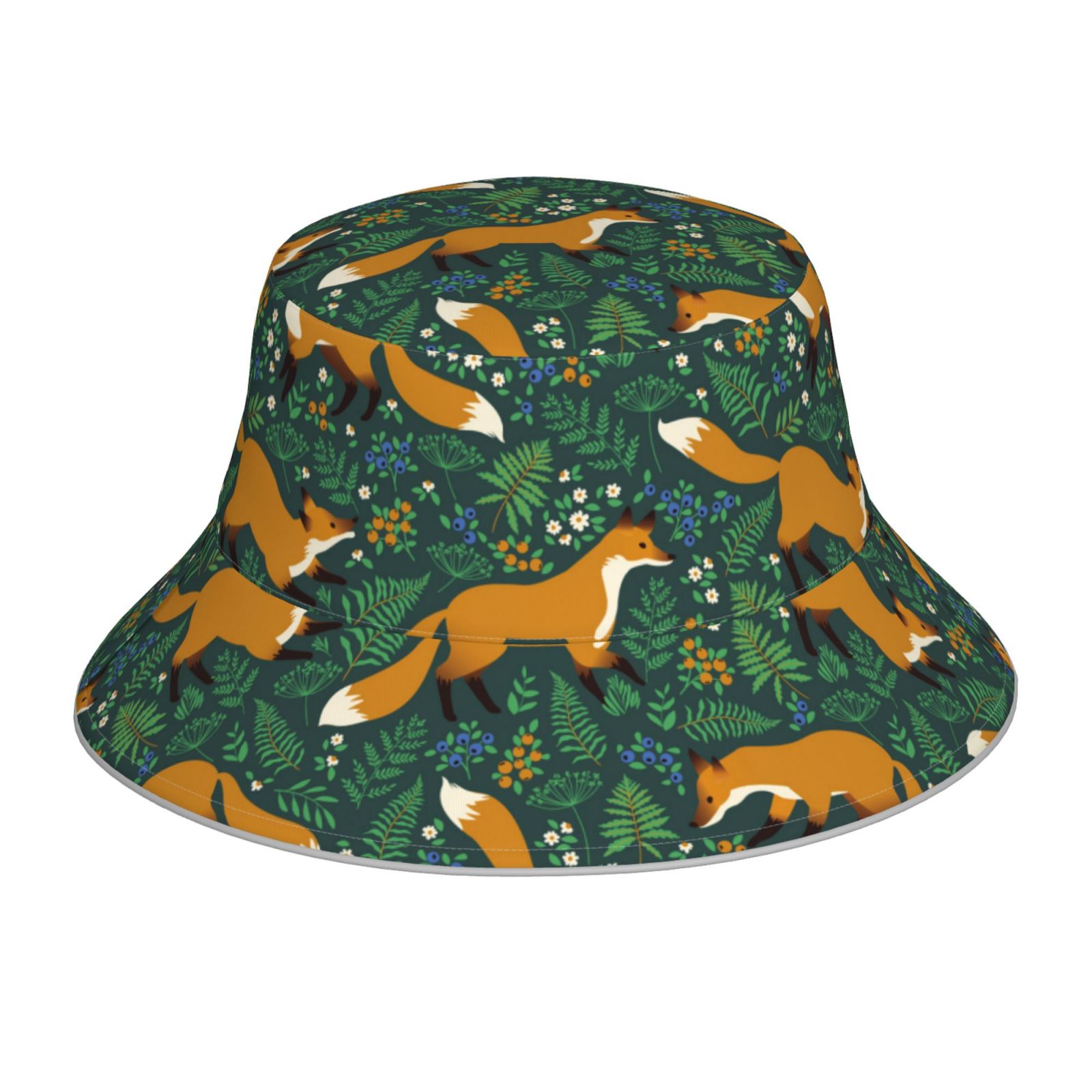 Bucket Hats for Men Woman - Orange Fox Greenery Reversible Reflective ...
