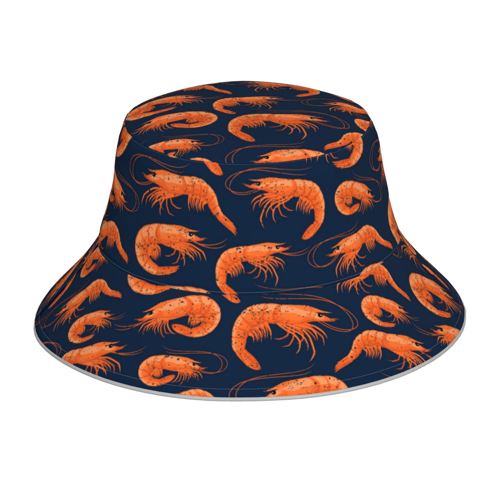 Bucket Hats for Men Woman - Orange Shrimp Print Reversible Reflective ...