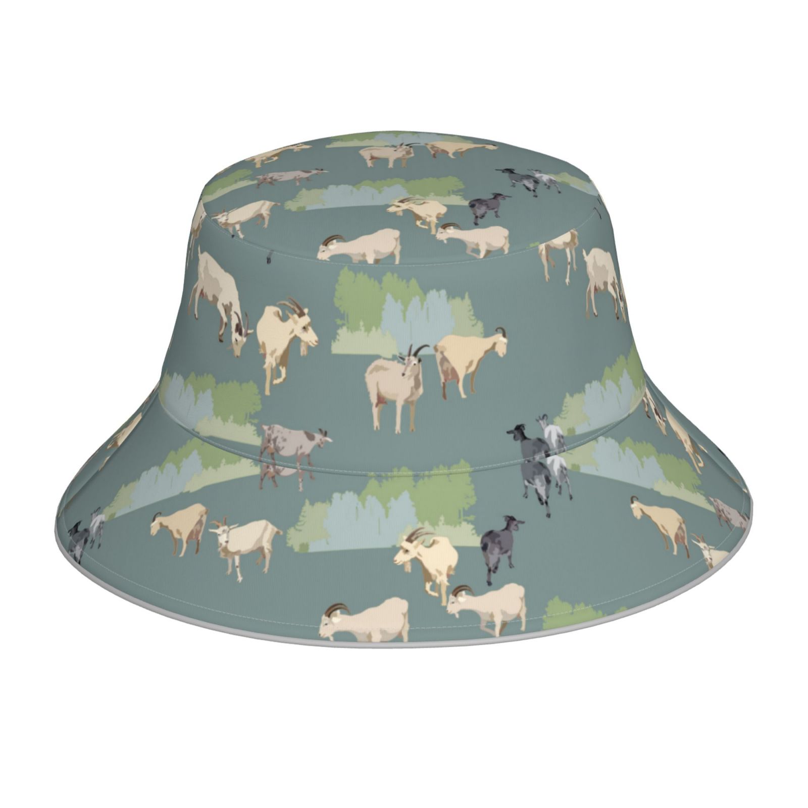 Bucket Hats for Men Woman - Painted Cute Goat Green Reversible ...