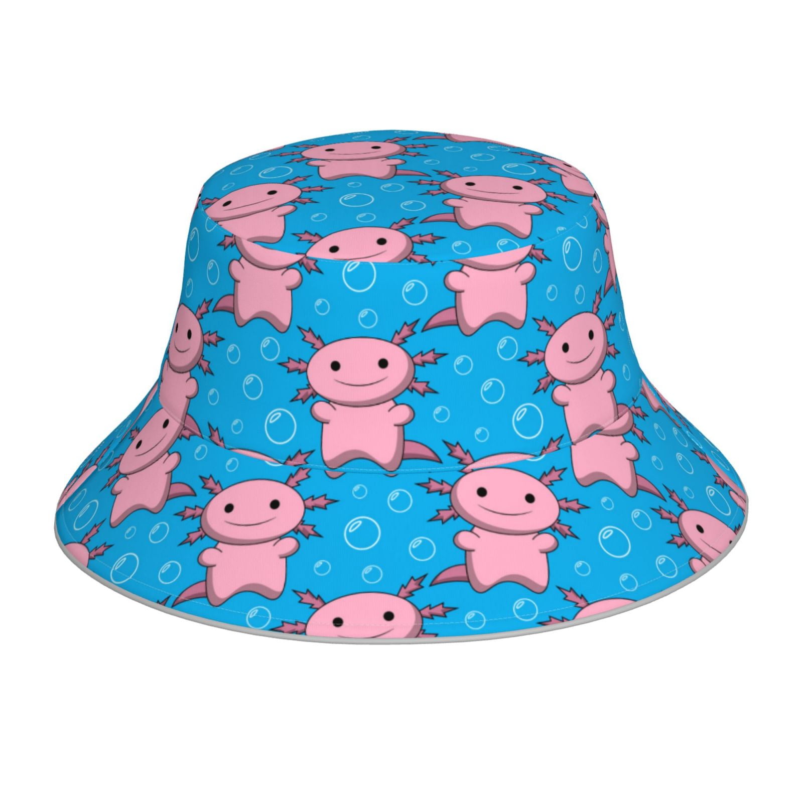 Bucket Hats for Men Woman - Pink Cartoon Cute Axolotl Reversible ...