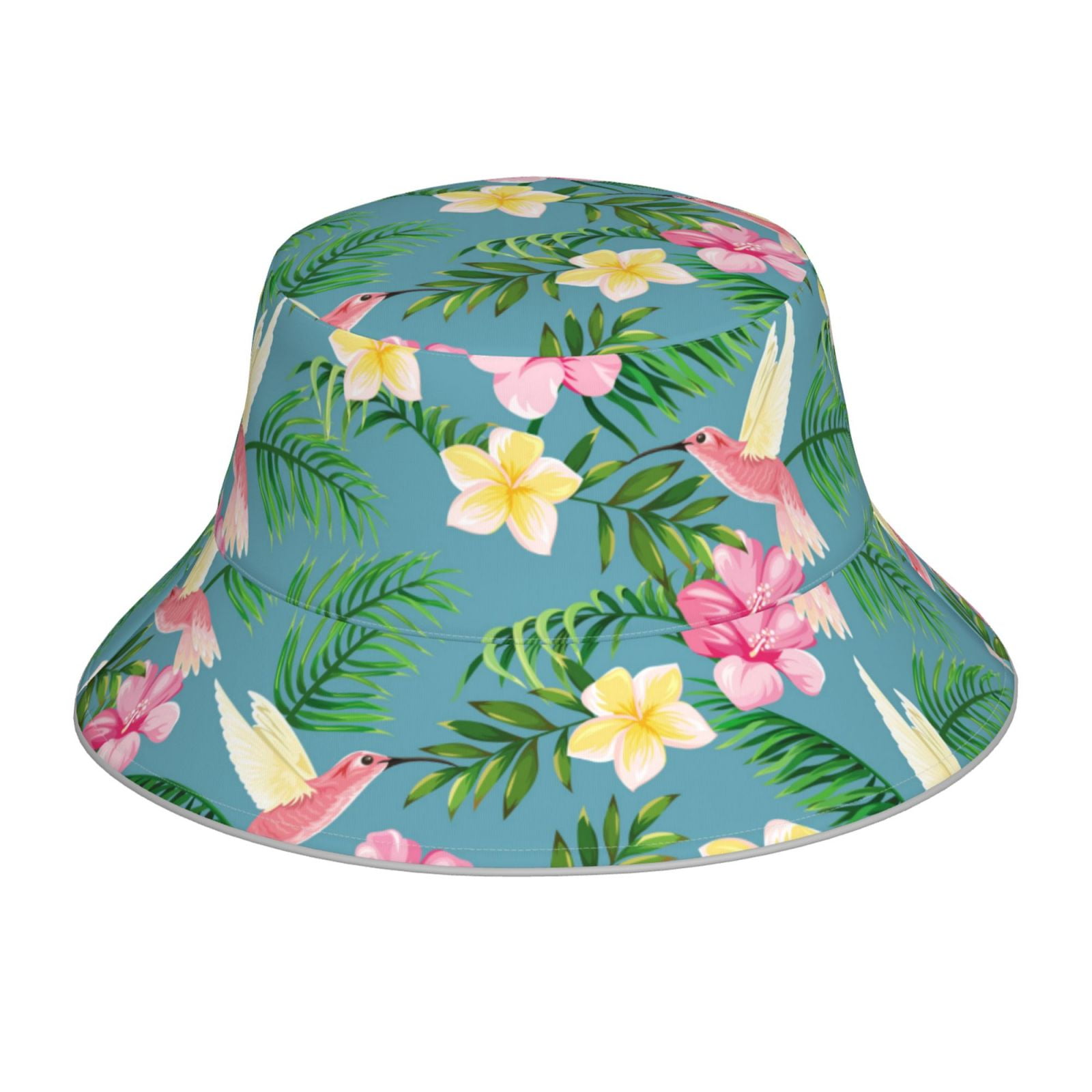 Bucket Hats for Men Woman - Pink Yellow Flower Hummingbird Reversible Reflective-Brim Beach ...