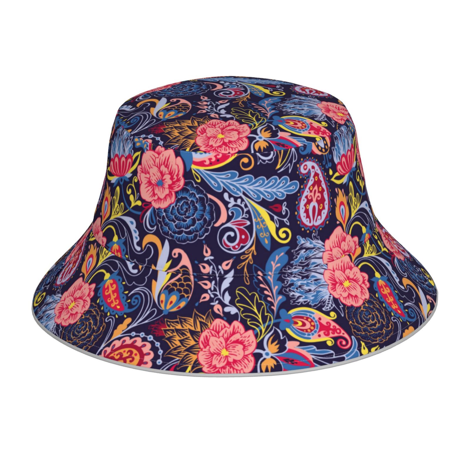 Bucket Hats for Men Woman - Red Blue Flower Paisley Reversible ...