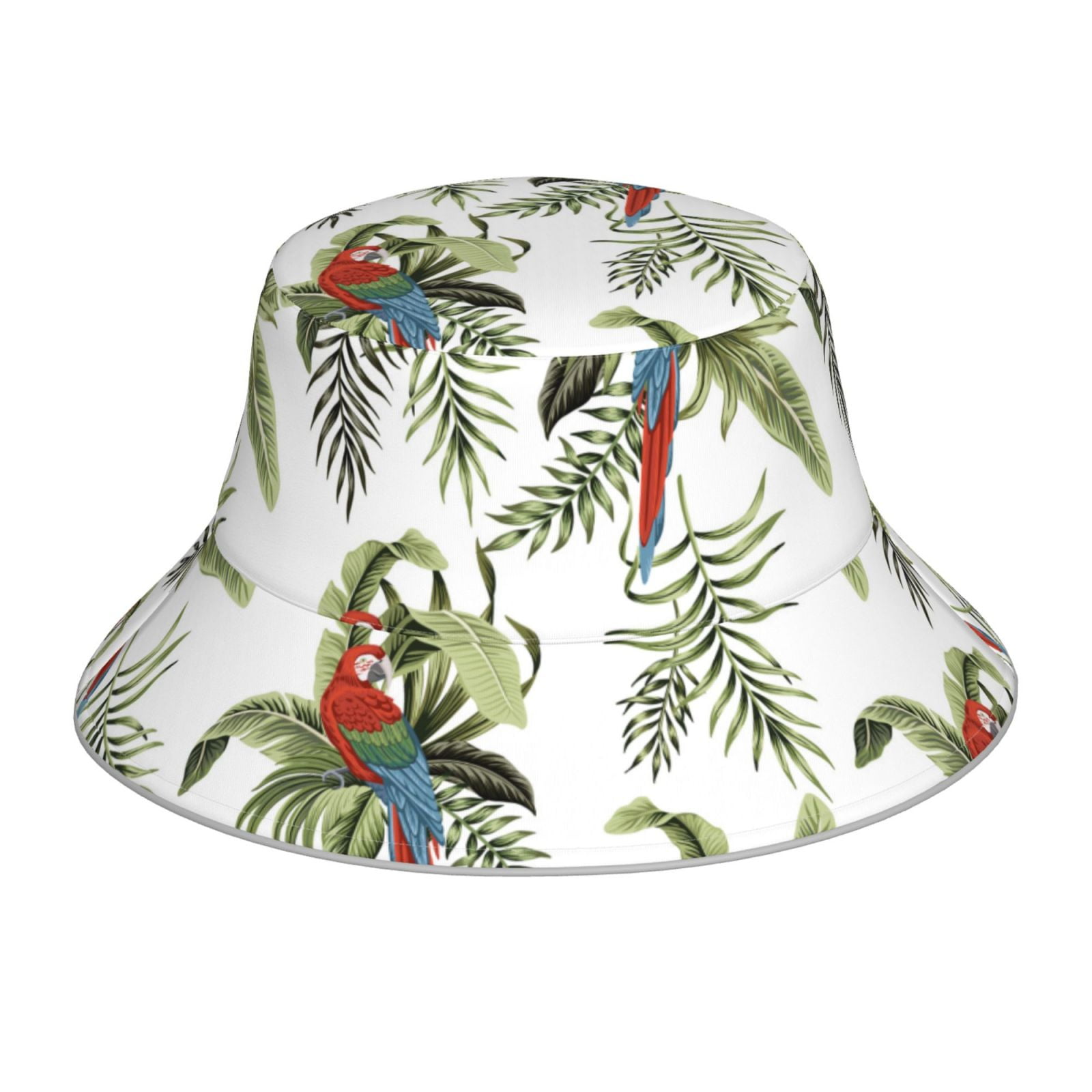 Bucket Hats for Men Woman - Red Gold Cute Macaw Parrot Plant Reversible ...