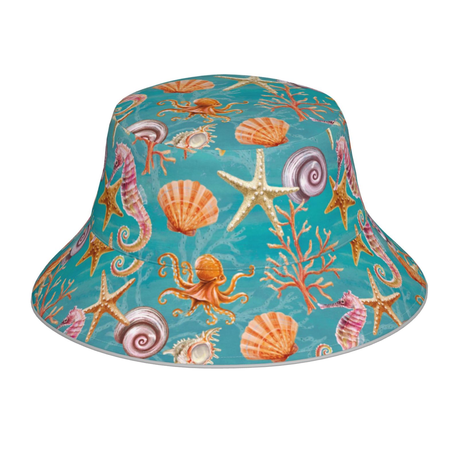 Bucket Hats for Men Woman - Starfish Seahorse Scallops Reversible ...