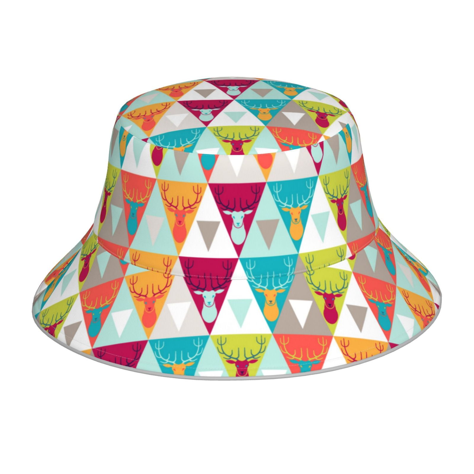 Bucket Hats for Men Woman - Triangular Funny Colorful Deer Reversible ...