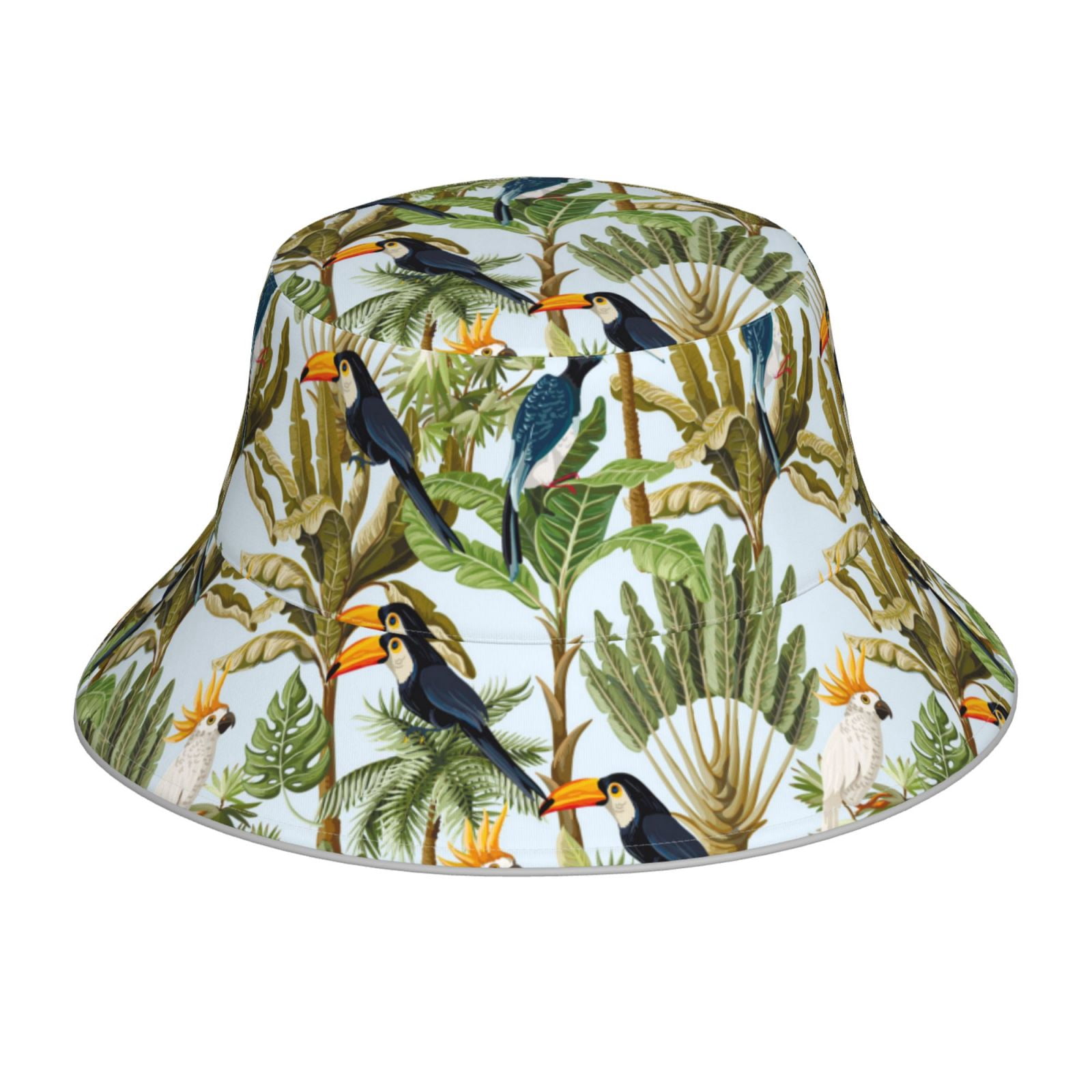 Bucket Hats for Men Woman - Tropical Cute Parrot Toucan Reversible ...
