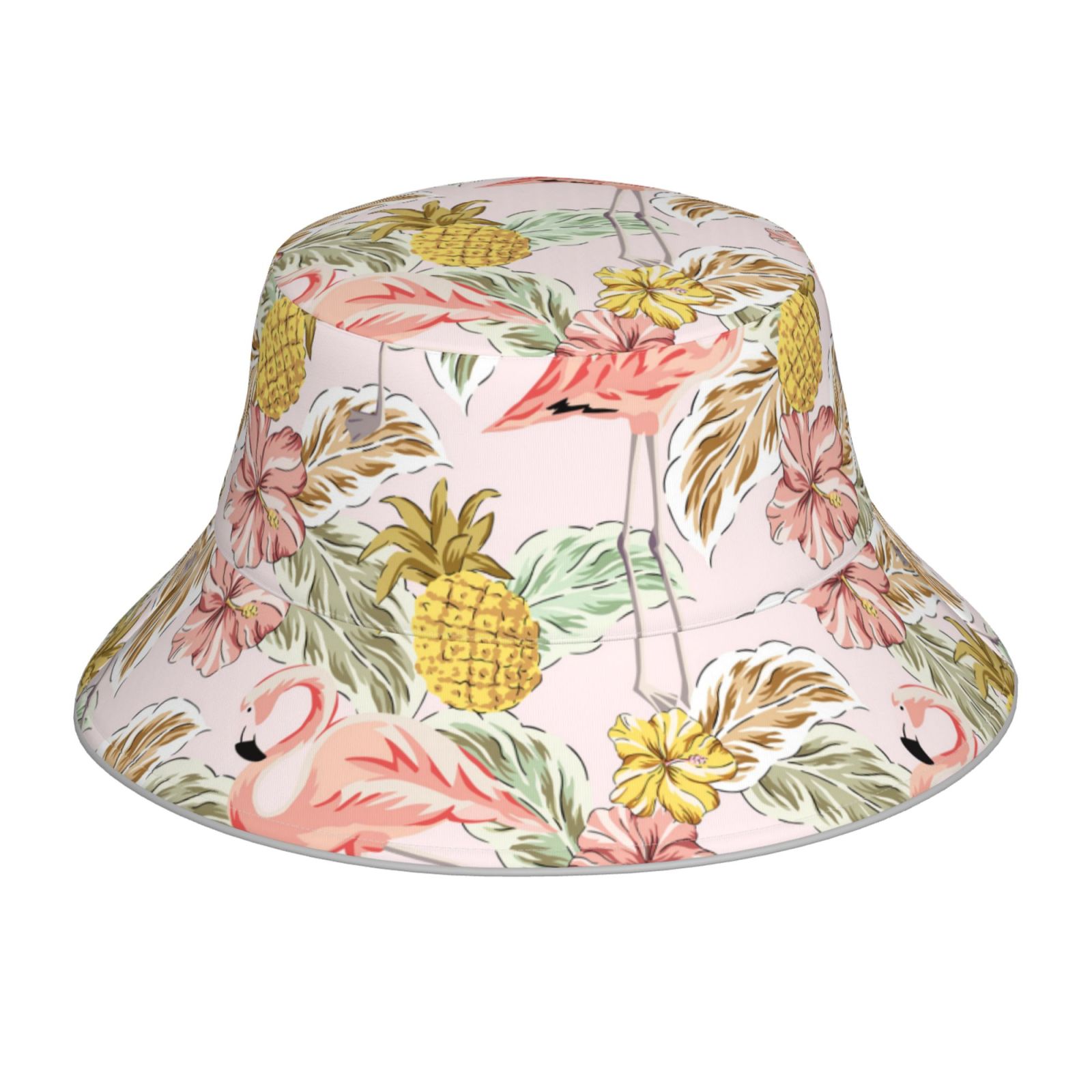 Bucket Hats for Men Woman - Tropical Flamingo Pineapple Reversible ...