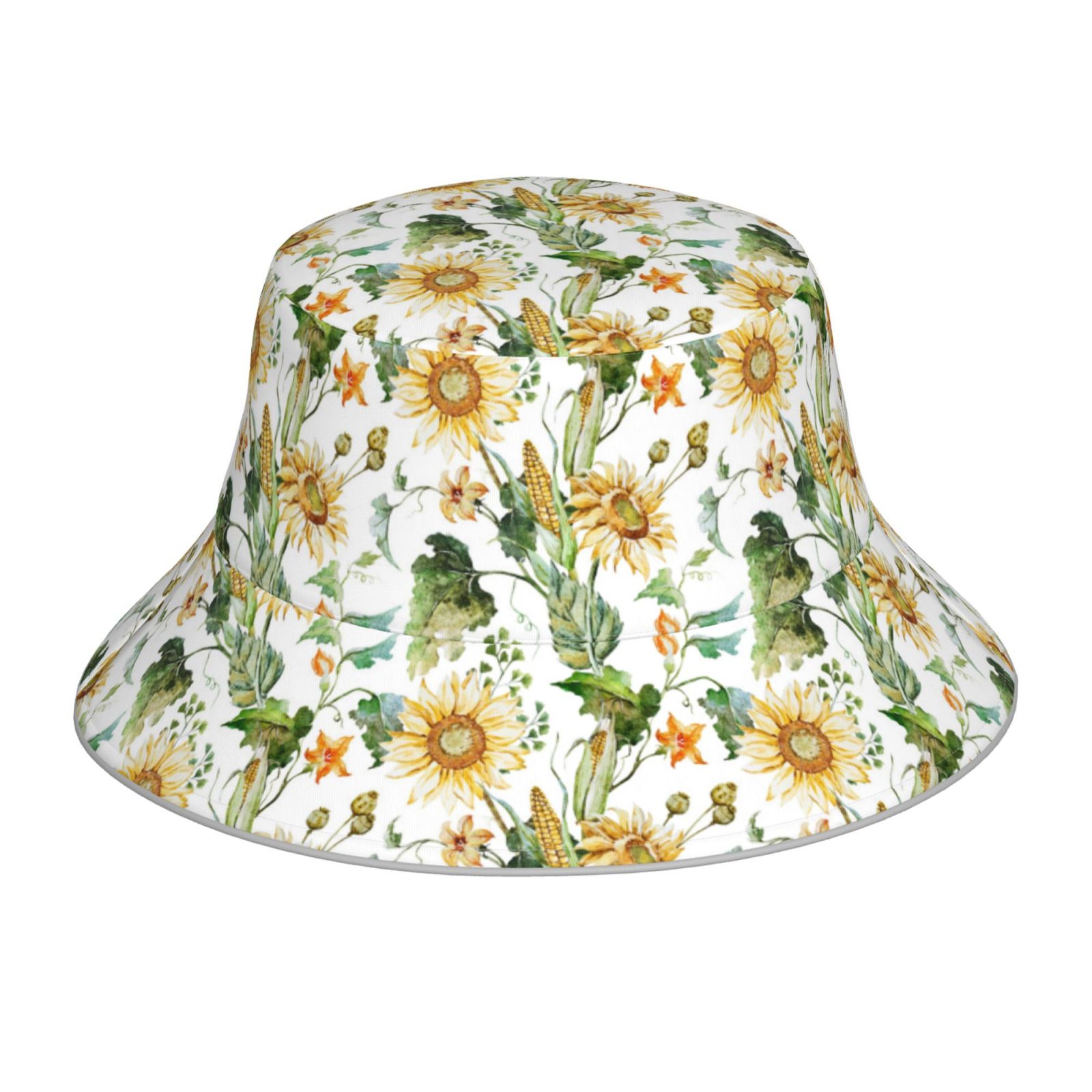 Bucket Hats for Men Woman - Watercolor Bright Sunflowers Reversible ...