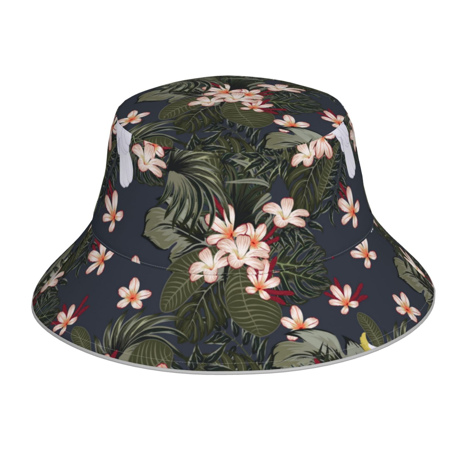 Bucket Hats for Men Woman - White Cute Cockatoo Parrot Plant Reversible ...