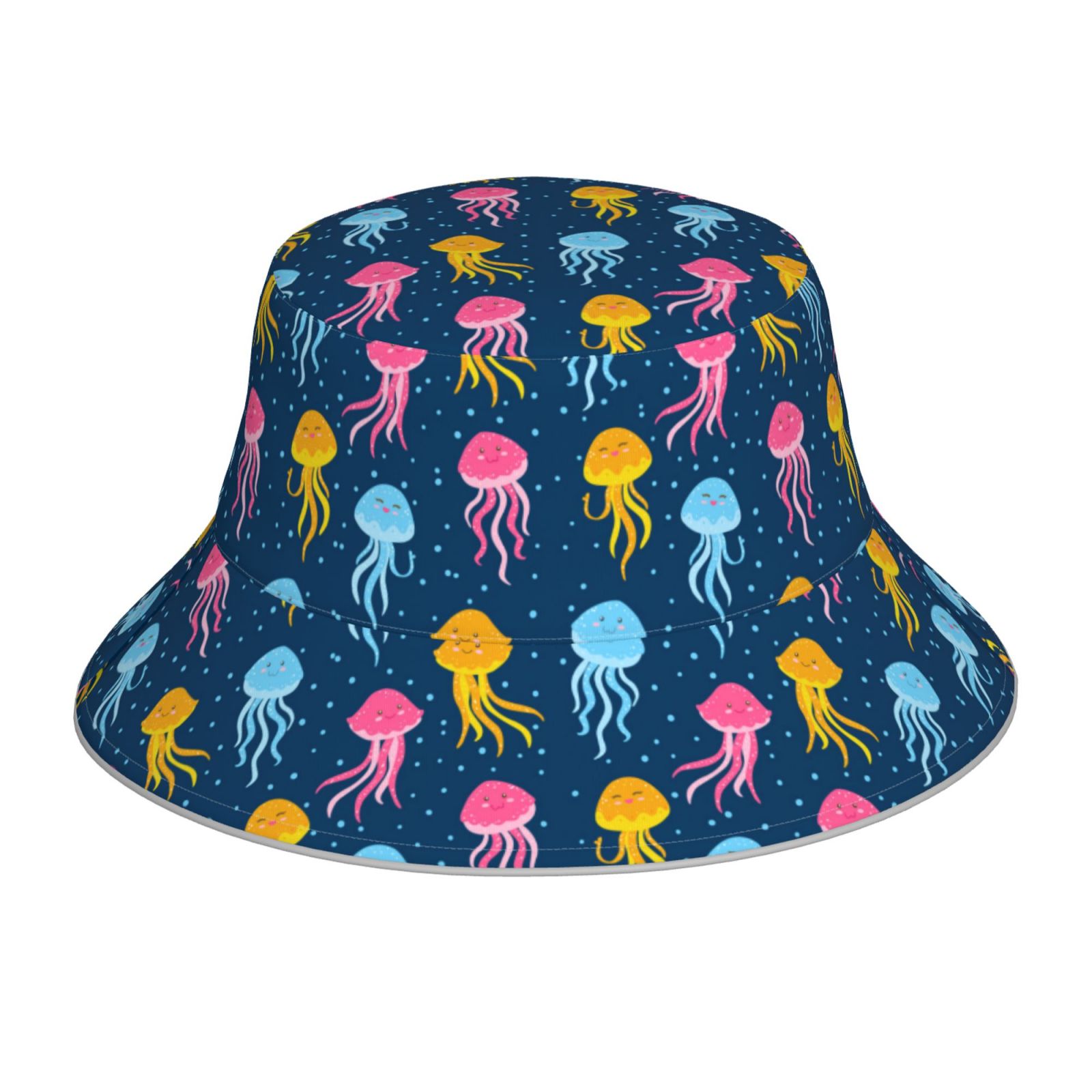 Bucket Hats for Men Woman - Yellow Blue Pink Jellyfish Reversible ...