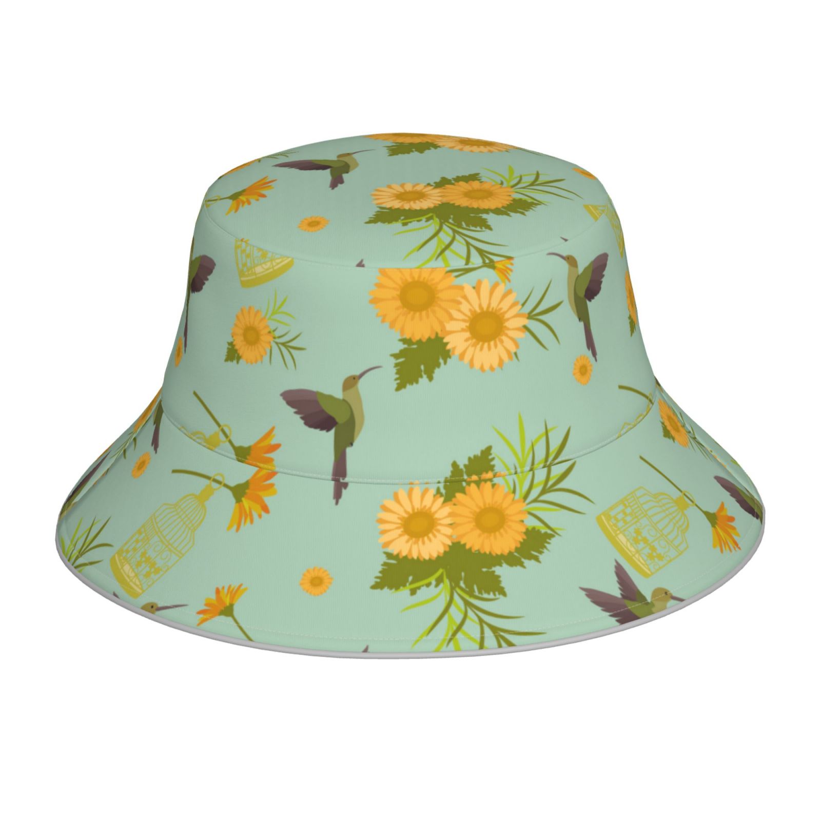 Bucket Hats for Men Woman - Yellow Chrysanthemum Hummingbird Reversible ...