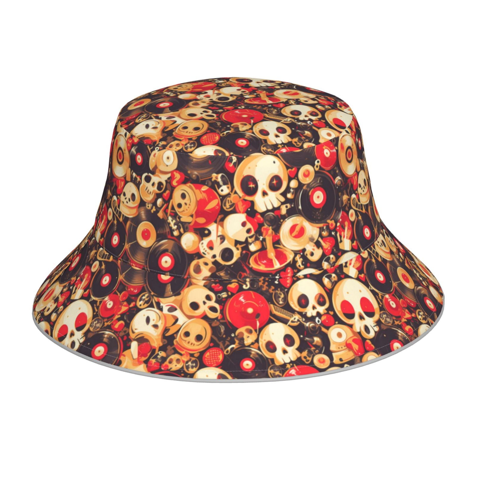 Bucket Hats for Men Woman - cute record music Skull Reversible ...