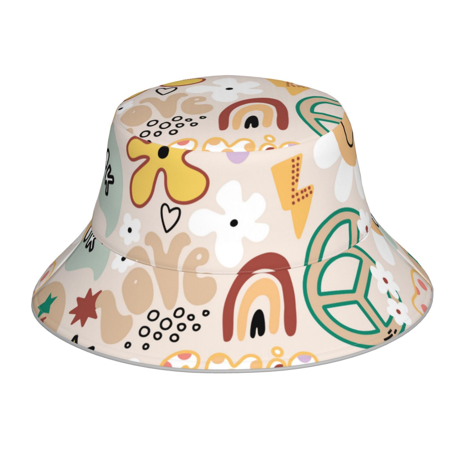 Bucket Hats for Men Woman - flowers rainbow peace sign Reversible ...