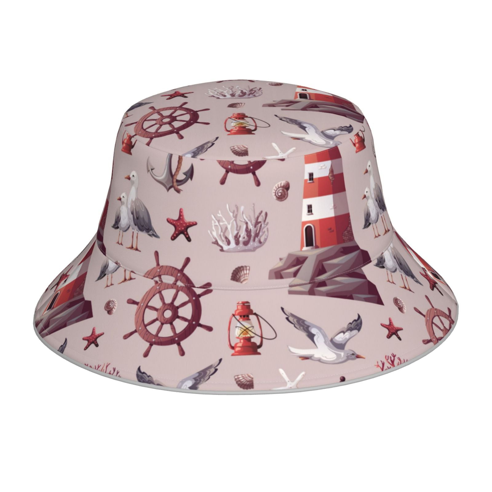 Bucket Hats for Men Woman - lighthouse rudder bird Reversible ...