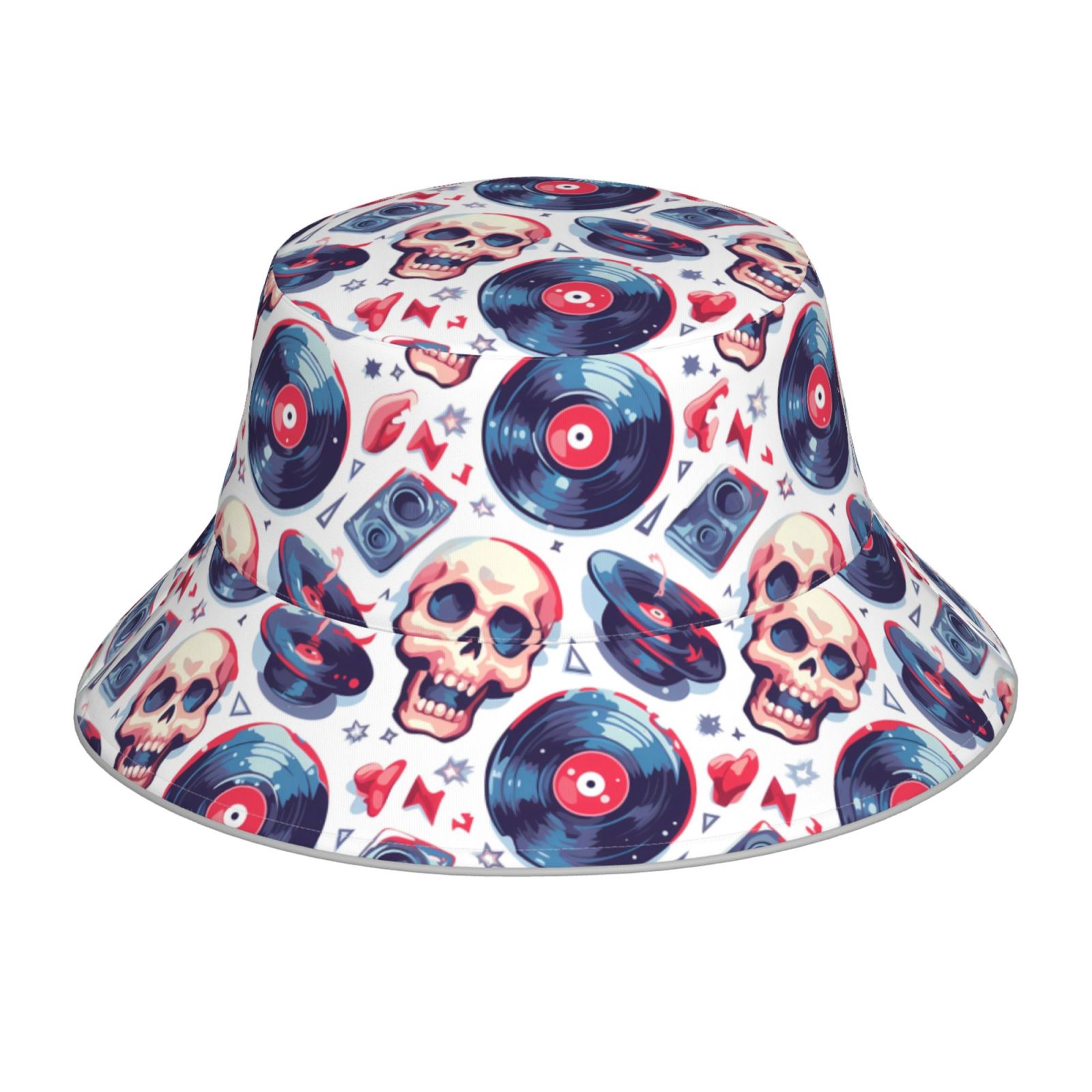 Bucket Hats for Men Woman - record rock music Skull Reversible ...