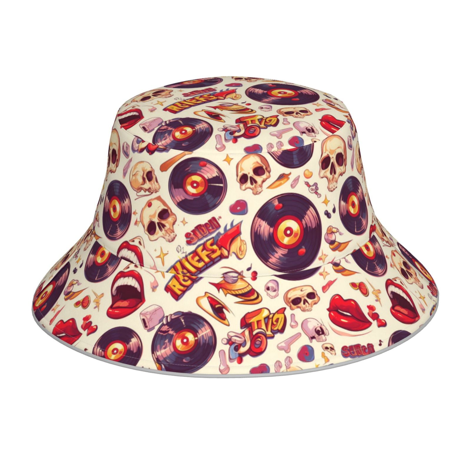 Bucket Hats for Men Woman - rock music Skull record Reversible ...