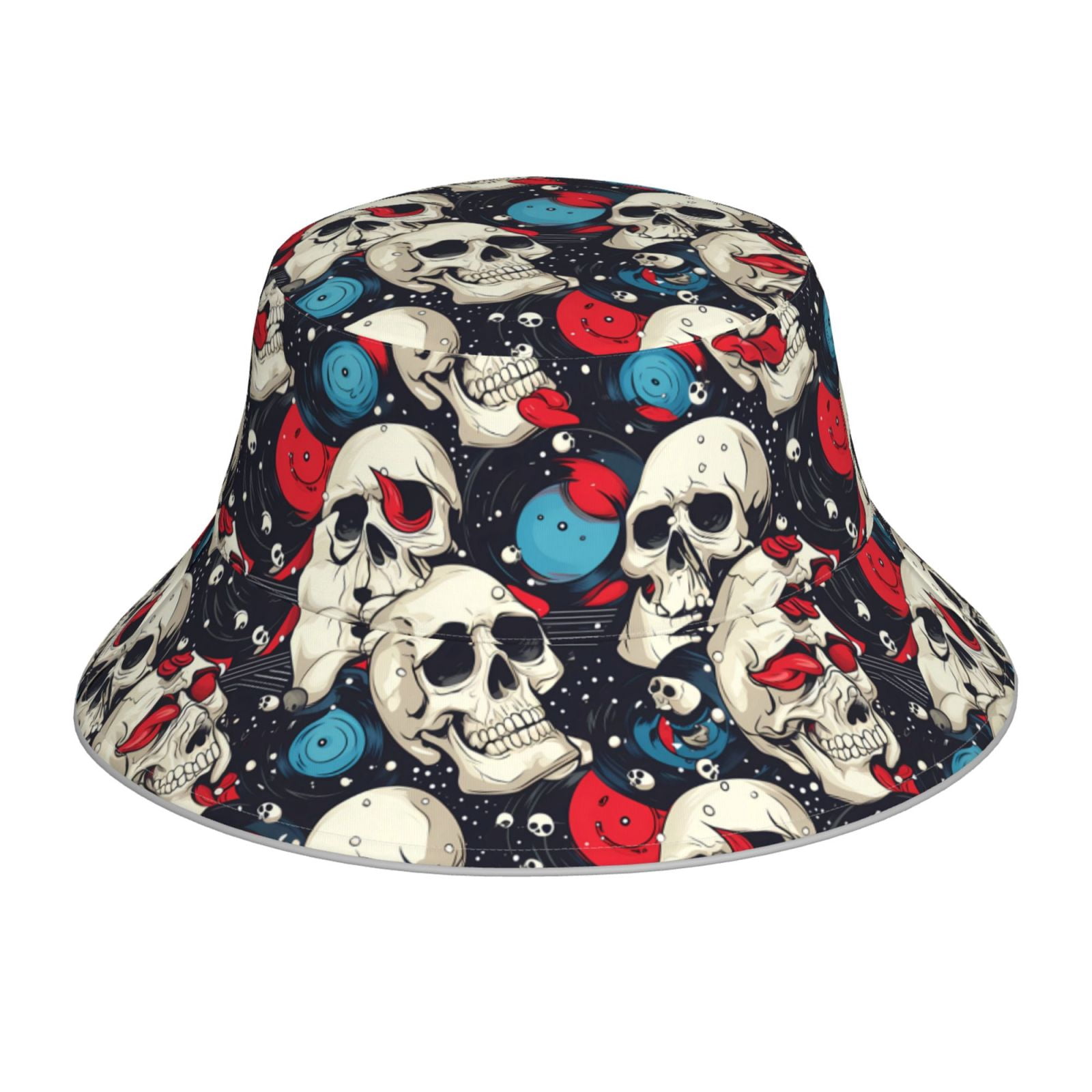 Bucket Hats for Men Woman - rock record Skull artist Reversible ...