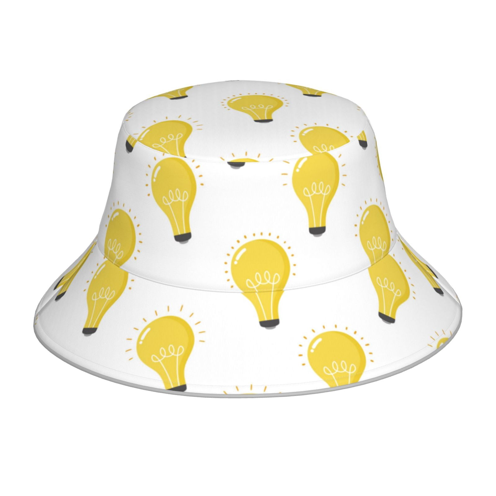 Bucket Hats for Men Woman - yellow Light Bulb Print Reversible ...