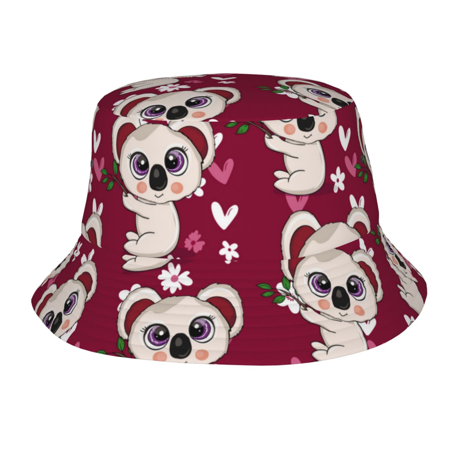 Bucket Hats for Men Women - Big Eyes Koala Burgundy Casual Sun Hat for ...
