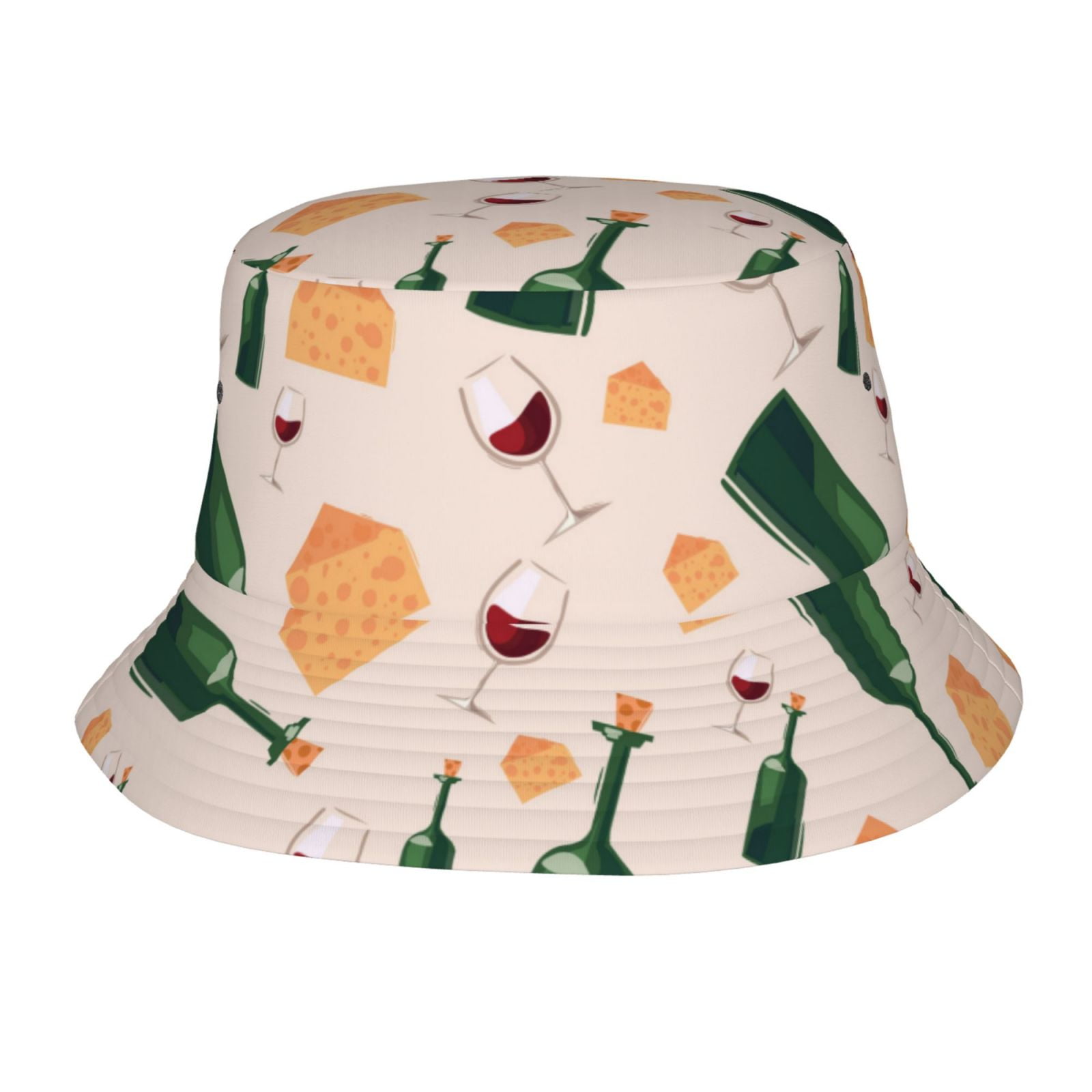 Bucket Hats for Men Women - Cheese Wine Bottle Print Casual Sun Hat for ...