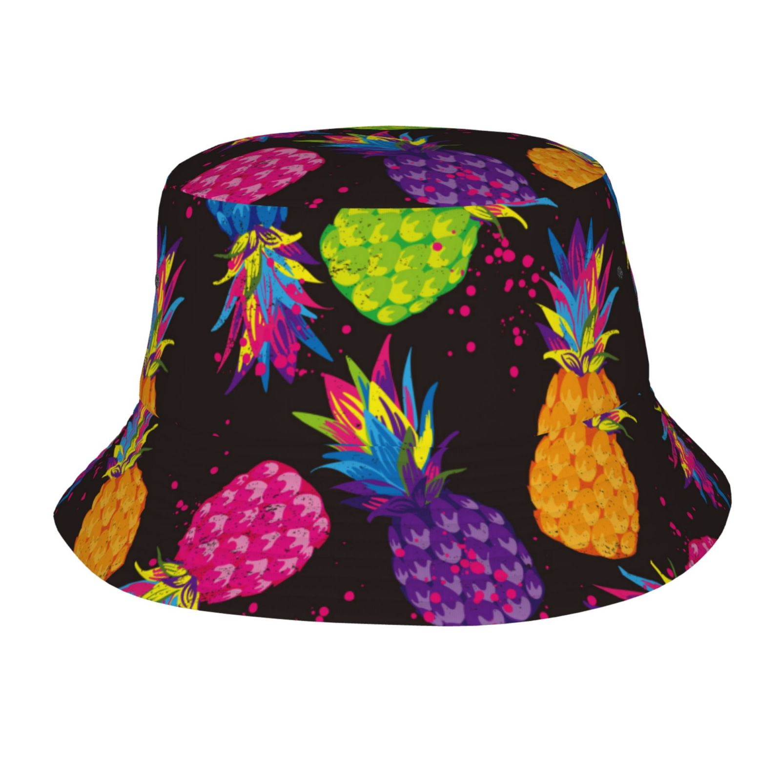 Bucket Hats for Men Women - Colorful Pineapple Black Casual Sun Hat for Beach, Travel, Golf ...