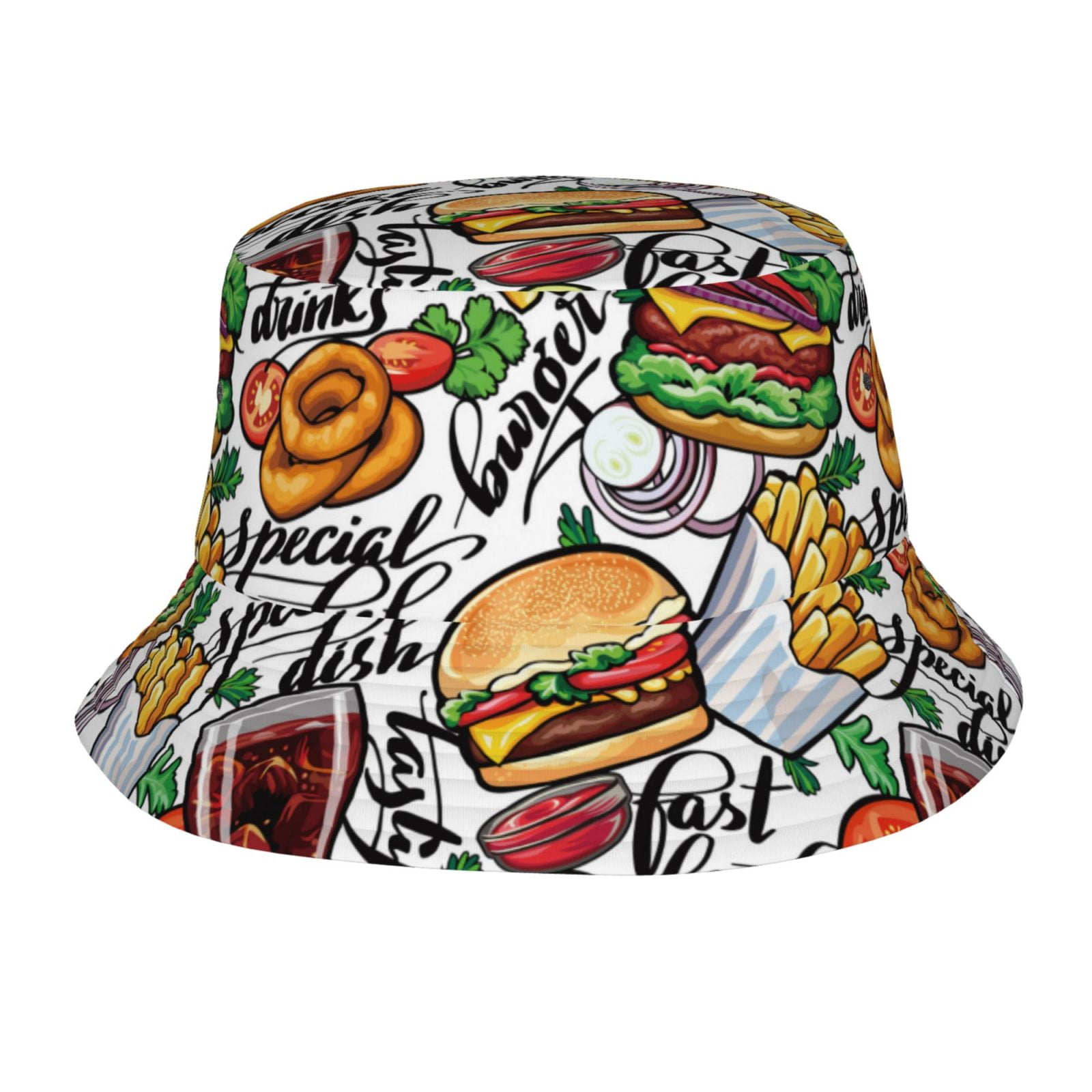 Bucket Hats for Men Women - Cute Food Tomato Cucumber Burger Casual Sun ...