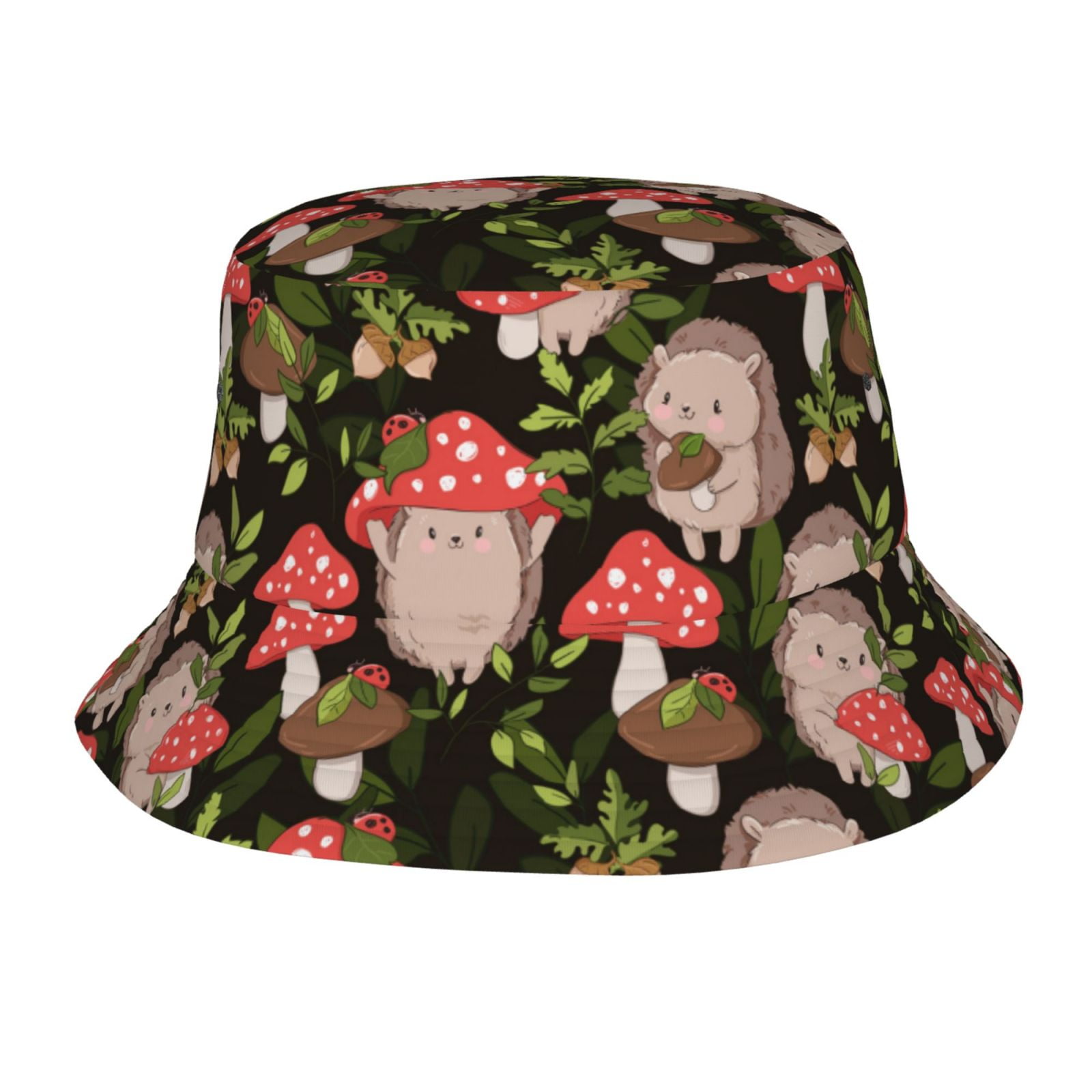 Bucket Hats for Men Women - Edgehog and Mushrooms Casual Sun Hat for ...