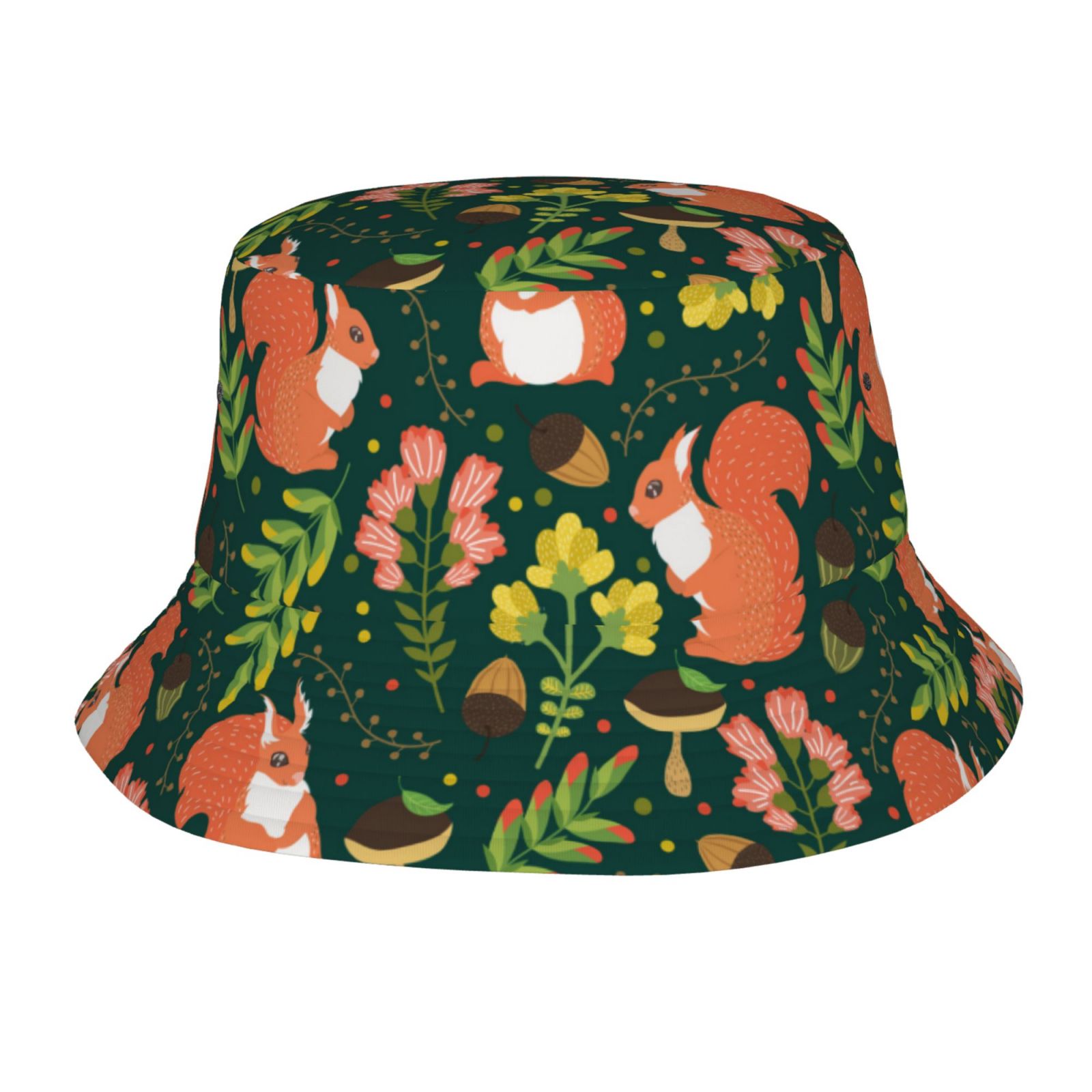 Bucket Hats for Men Women - Painted Cute Squirrel Flower Casual Sun Hat ...