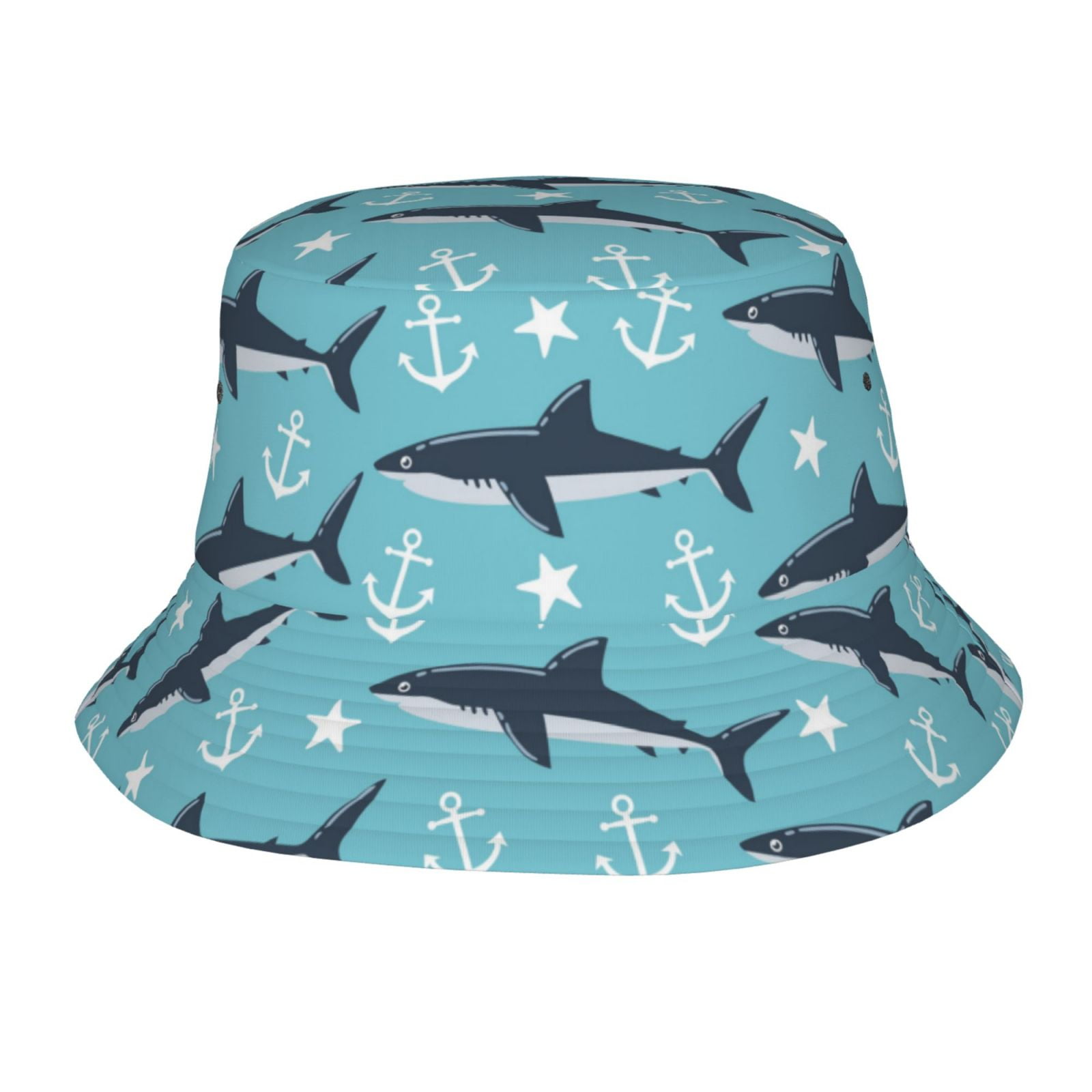 Bucket Hats for Men Women - Shark star anchor blue cute Casual Sun Hat ...