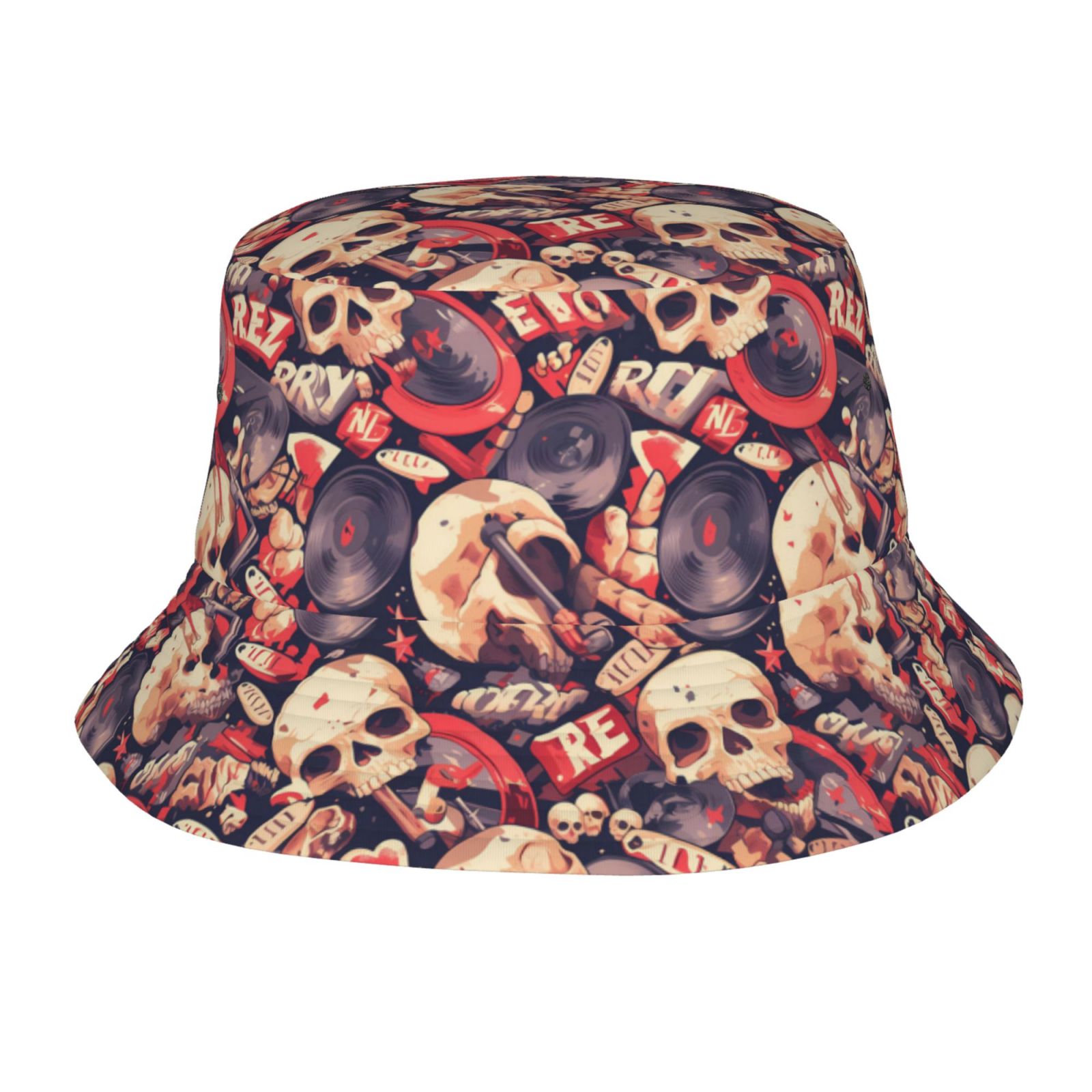 Bucket Hats for Men Women - Skull rock record artist Casual Sun Hat for ...