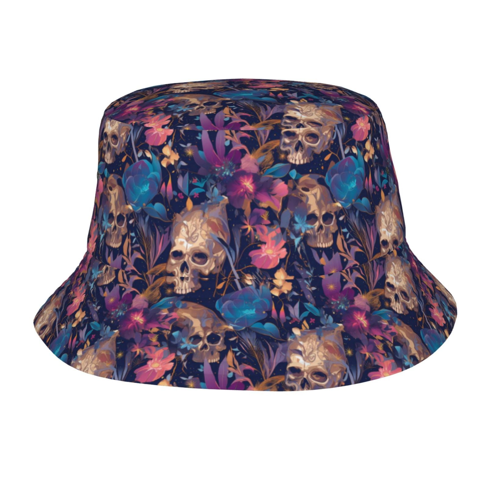 Bucket Hats for Men Women - Skull starry sky flower Casual Sun Hat for ...