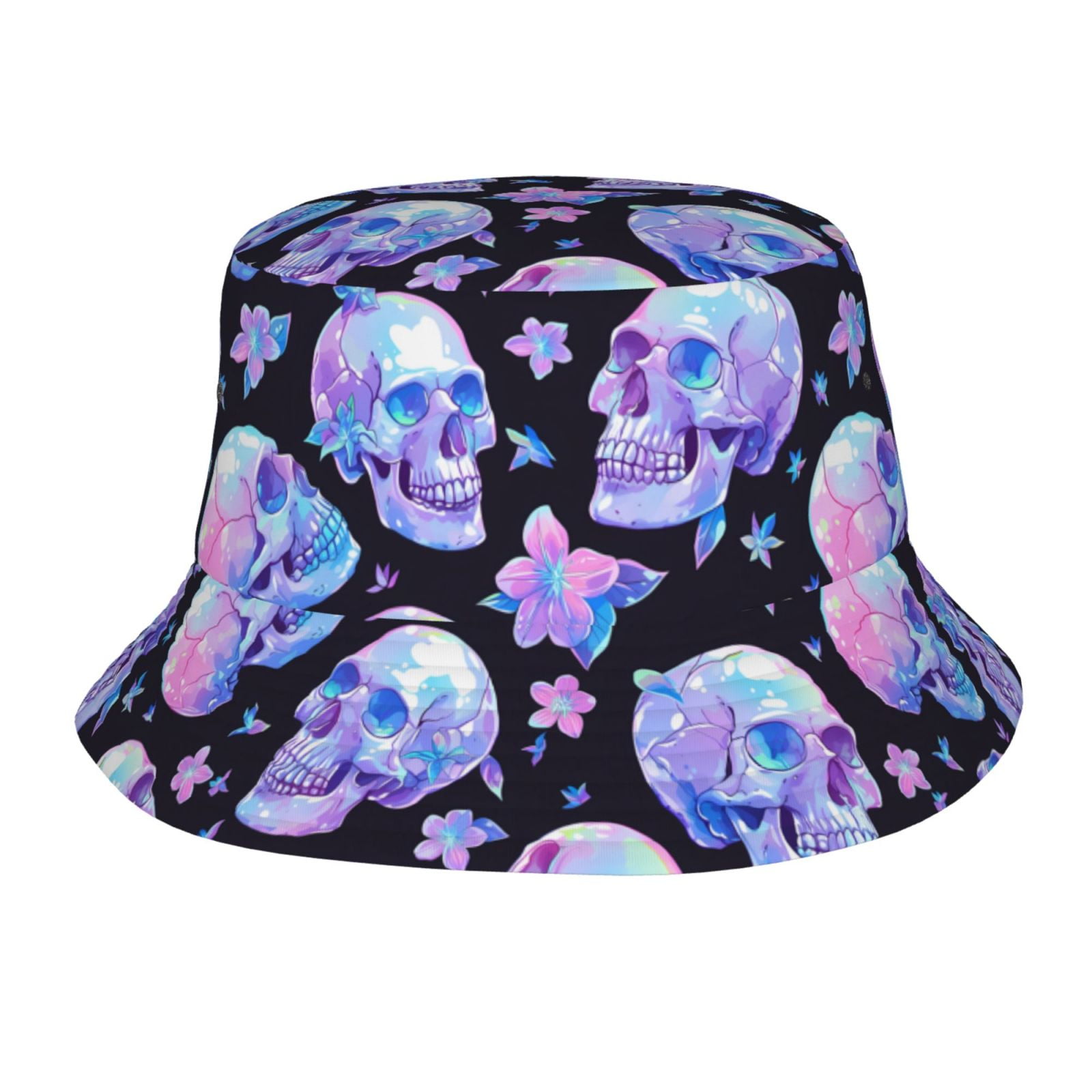 Bucket Hats for Men Women - blue Skull flower Casual Sun Hat for Beach ...