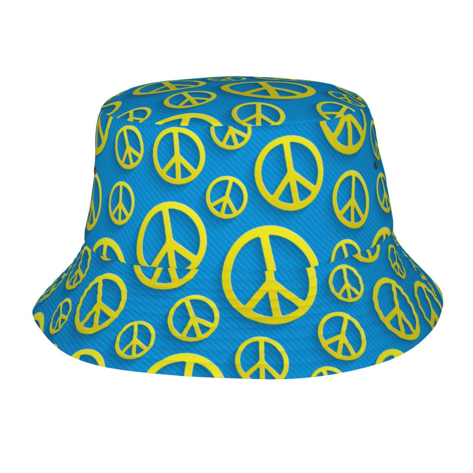Bucket Hats for Men Women - golden peace sign Flag blue Casual Sun Hat ...