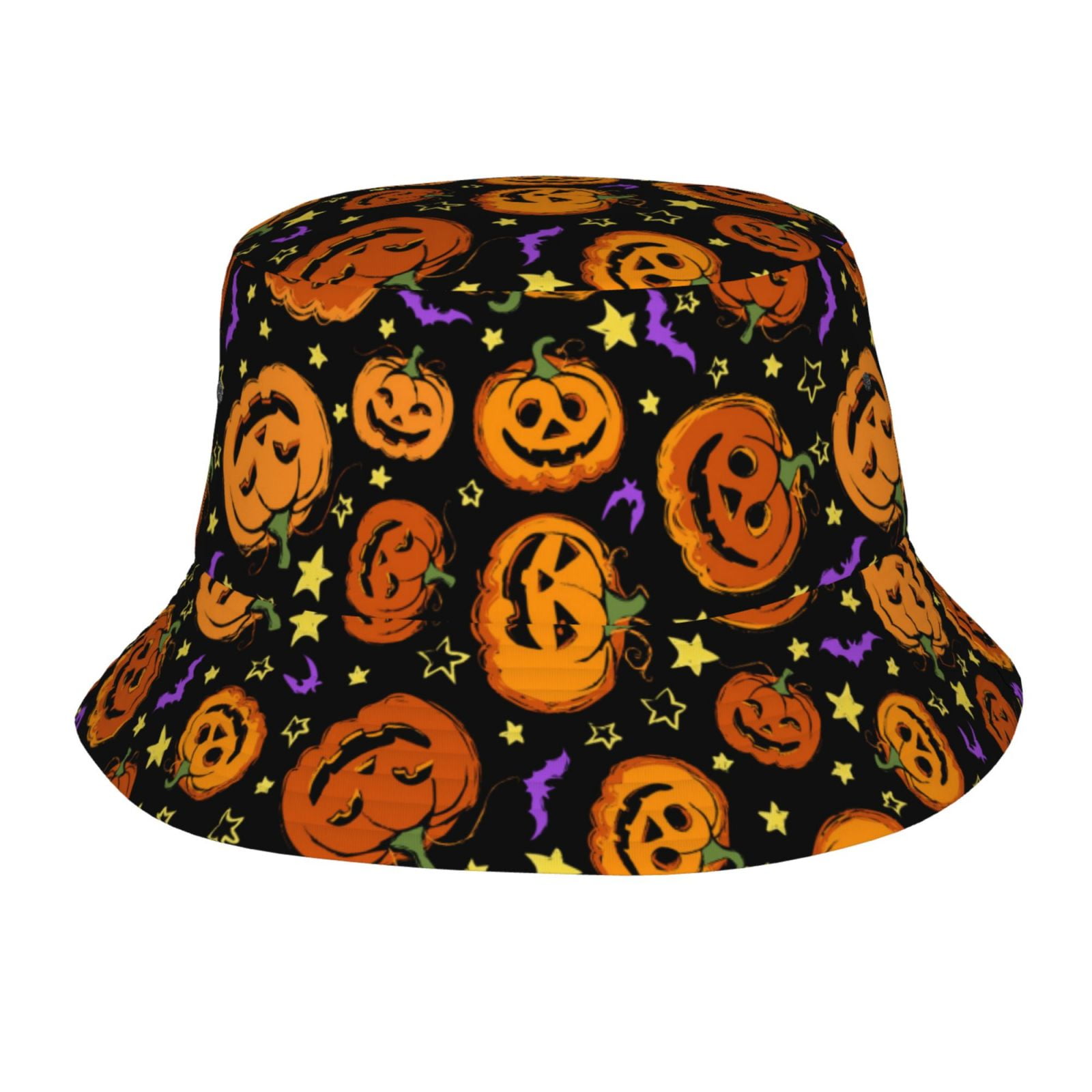 Bucket Hats for Men Women - pumpkins halloween bat print Casual Sun Hat ...