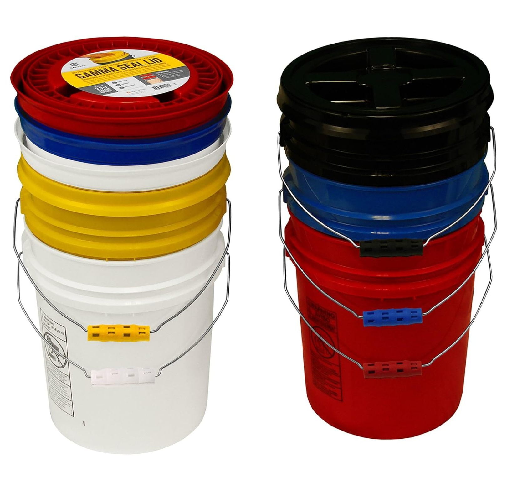 Bucket Kit, Five Colored 5 Gallon Buckets with Matching Gamma Seal Lids ...