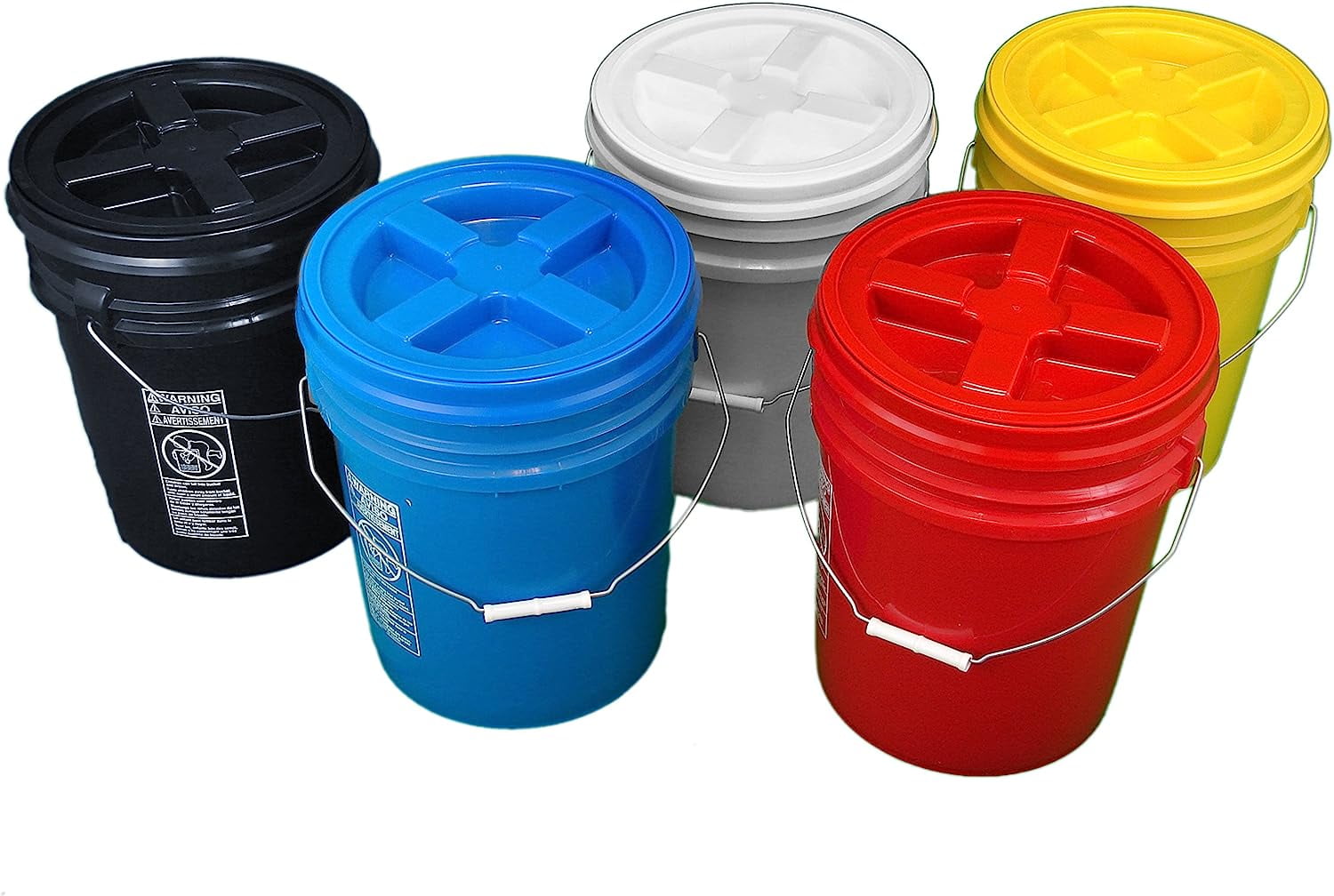 Bucket Kit, Five Colored 5 Gallon Buckets with Matching Gamma Seal Lids ...