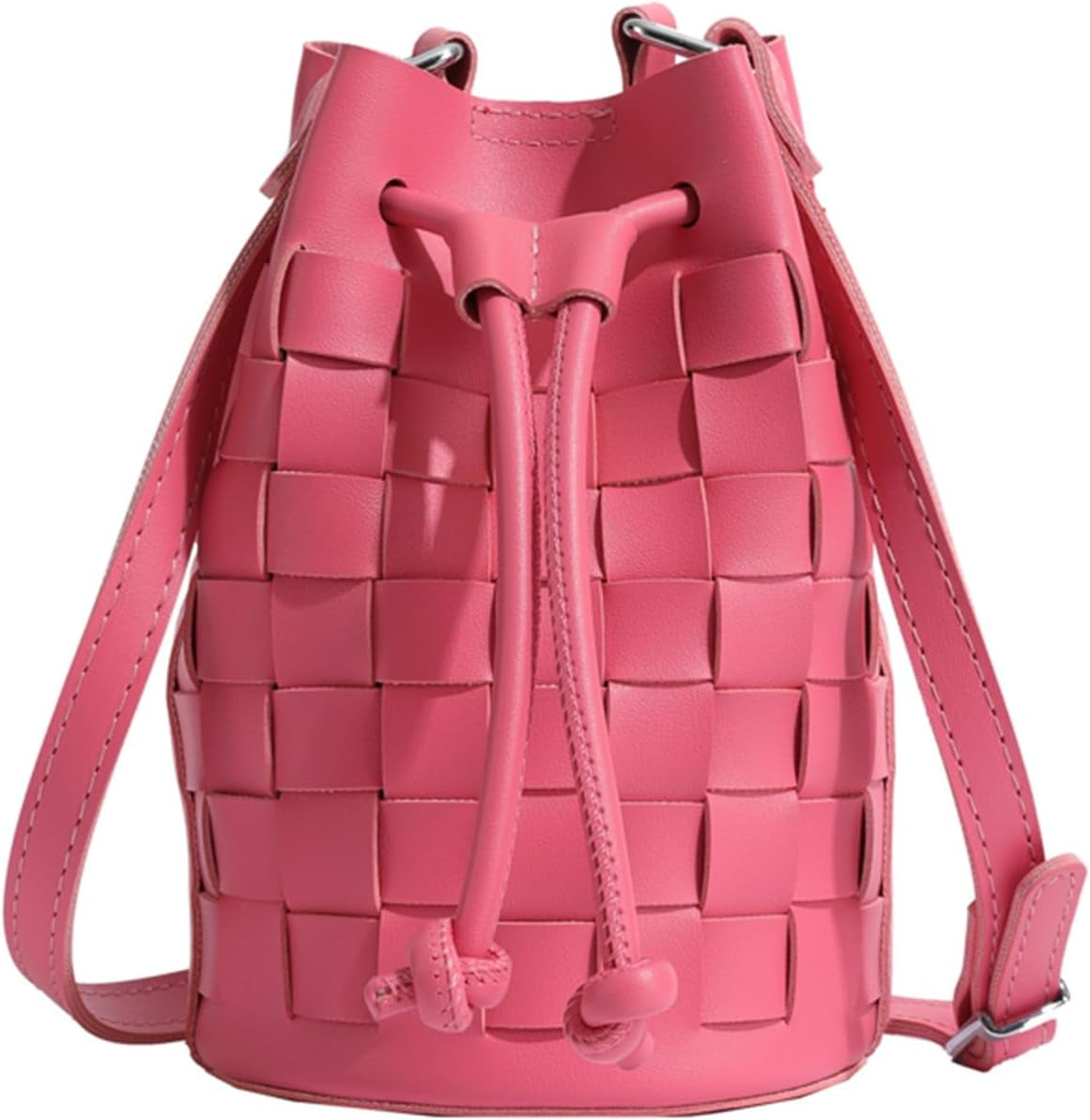 Bucket Purses for Women, Mini Leather Woven Bucket Bag Drawstring Purse ...