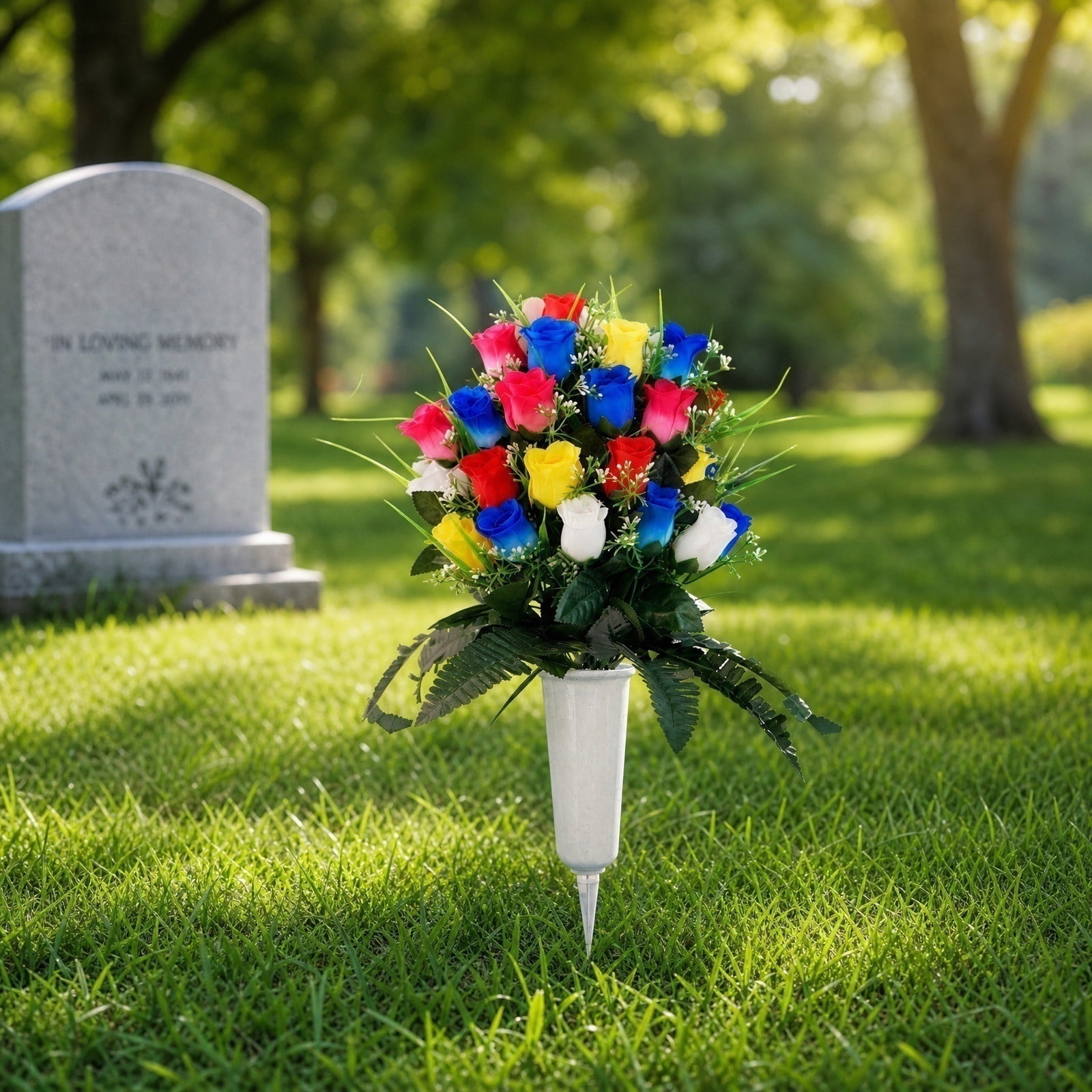 Bucket Style Mixed Color Artificial Grave Bouquet, Long Lasting ...
