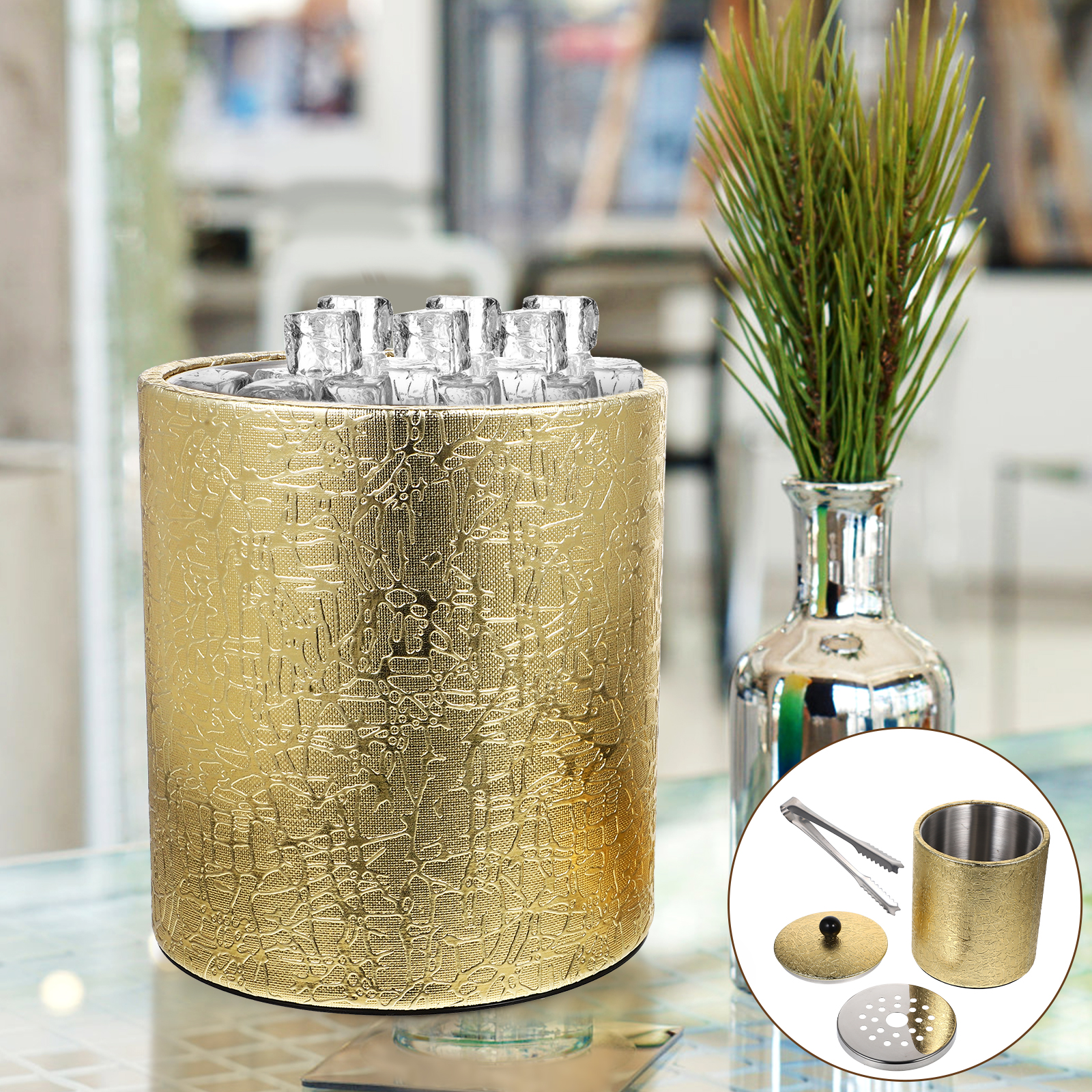 Bucket with Lid Tongs and Strainer Bucket Keep Frozen Small Chiller ...