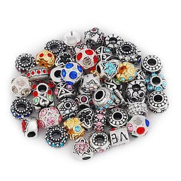 Buckets of Beads Ten Pack of Assorted Antique Silver Tone Beads and Rhinestone Spacer Bead Charms. Compatible With Troll Biagi Zable Chamilia Charm Bracelets. Walmart