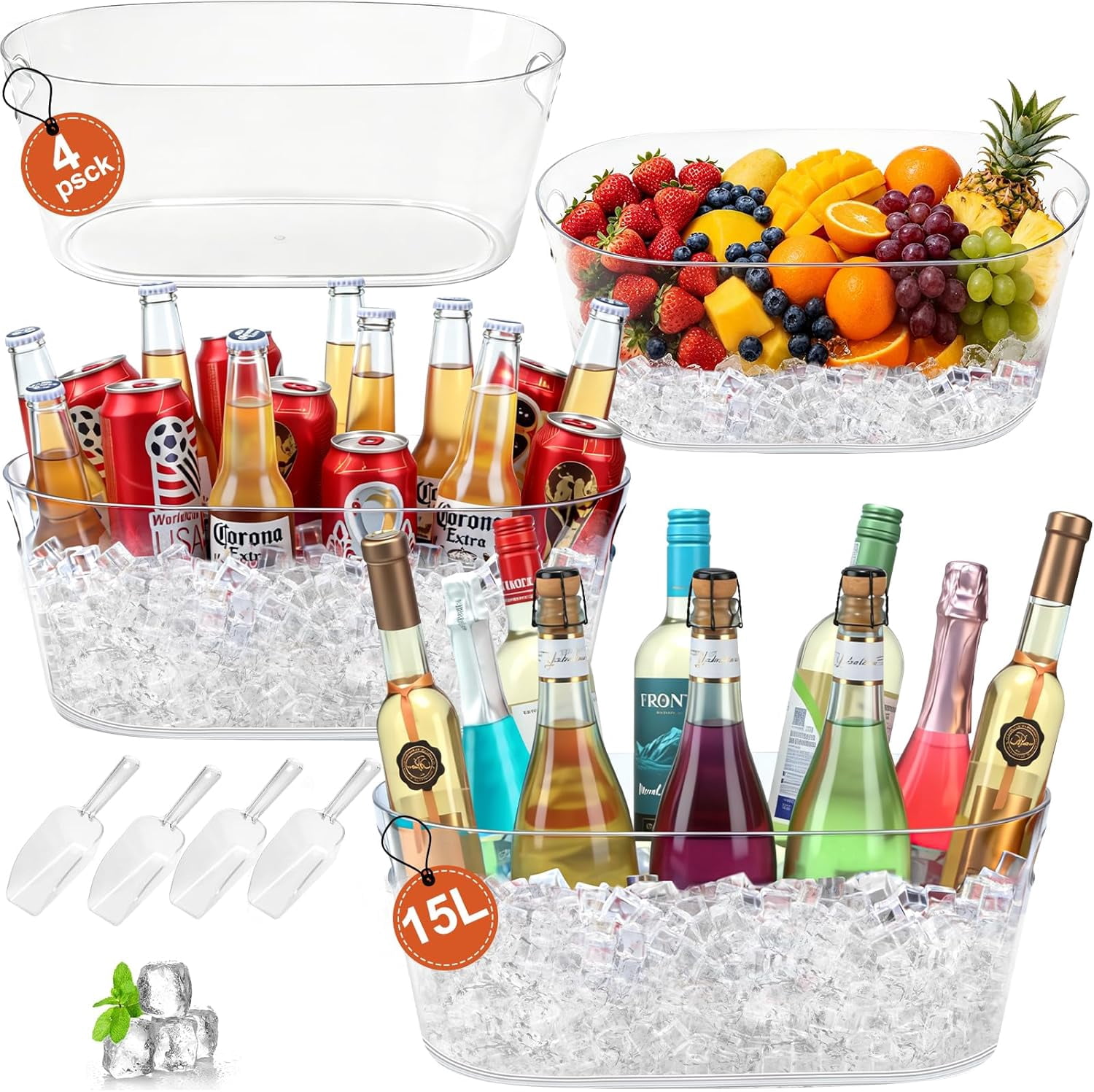 Buckets for Parties, 15L Large Ice Bucket, 4 Gallon Champagne Bucket ...