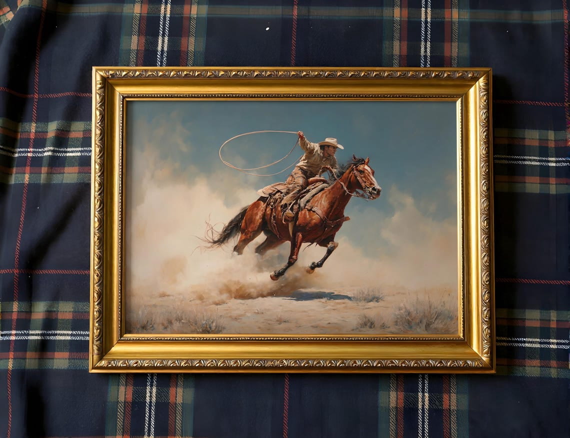 Bucking Bronco Western Cowboy Horse Rodeo Scene Rustic Ranch Decor ...