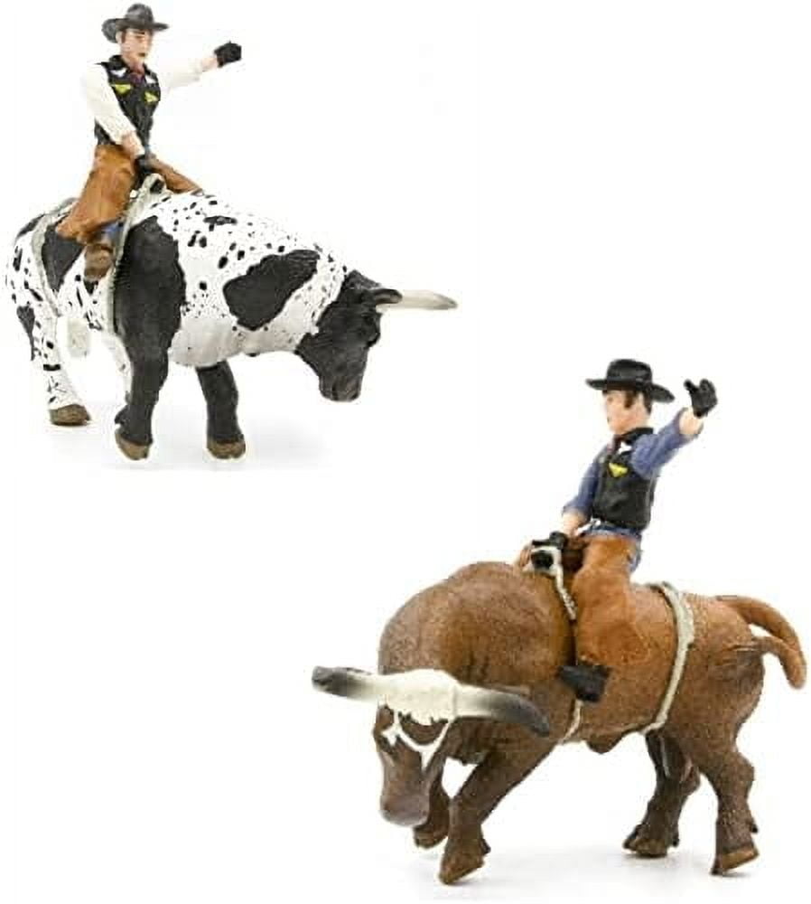 Bucking Bull and Rider 2 Pack - Brown Bull w/Rider and Black and White ...