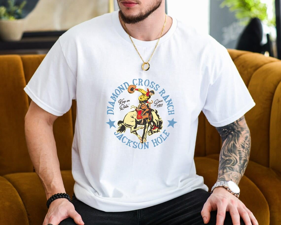 Bucking Horse T-shirt with Western Rodeo Diamond Cross Ranch Theme, for men & women, up to size ...